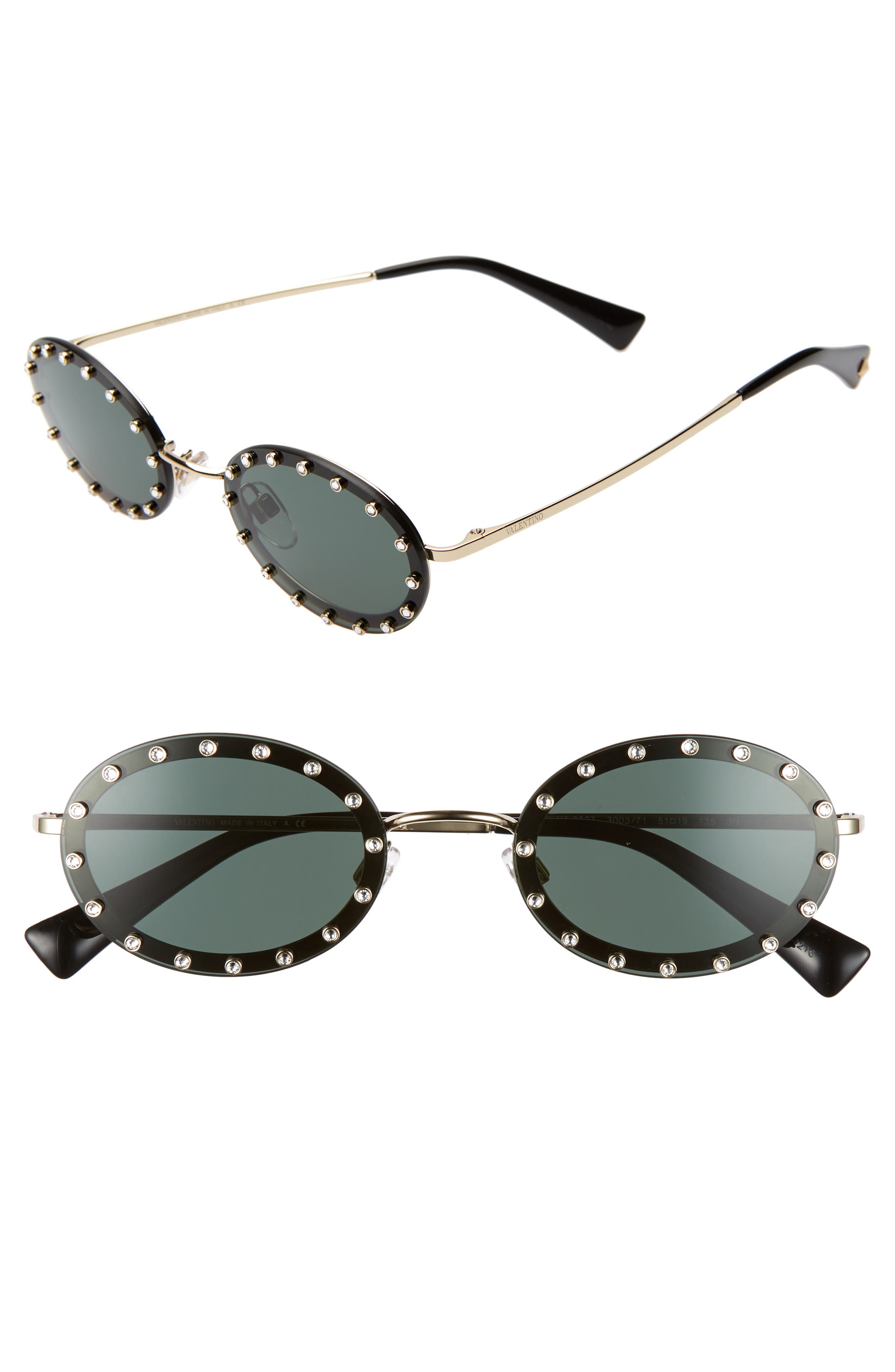 Valentino 51mm Crystal Rockstud Oval Sunglasses | Nordstromrack