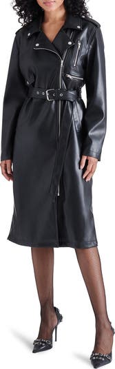 Steve Madden Kenna Faux Leather Long Moto Trench Coat | Nordstrom