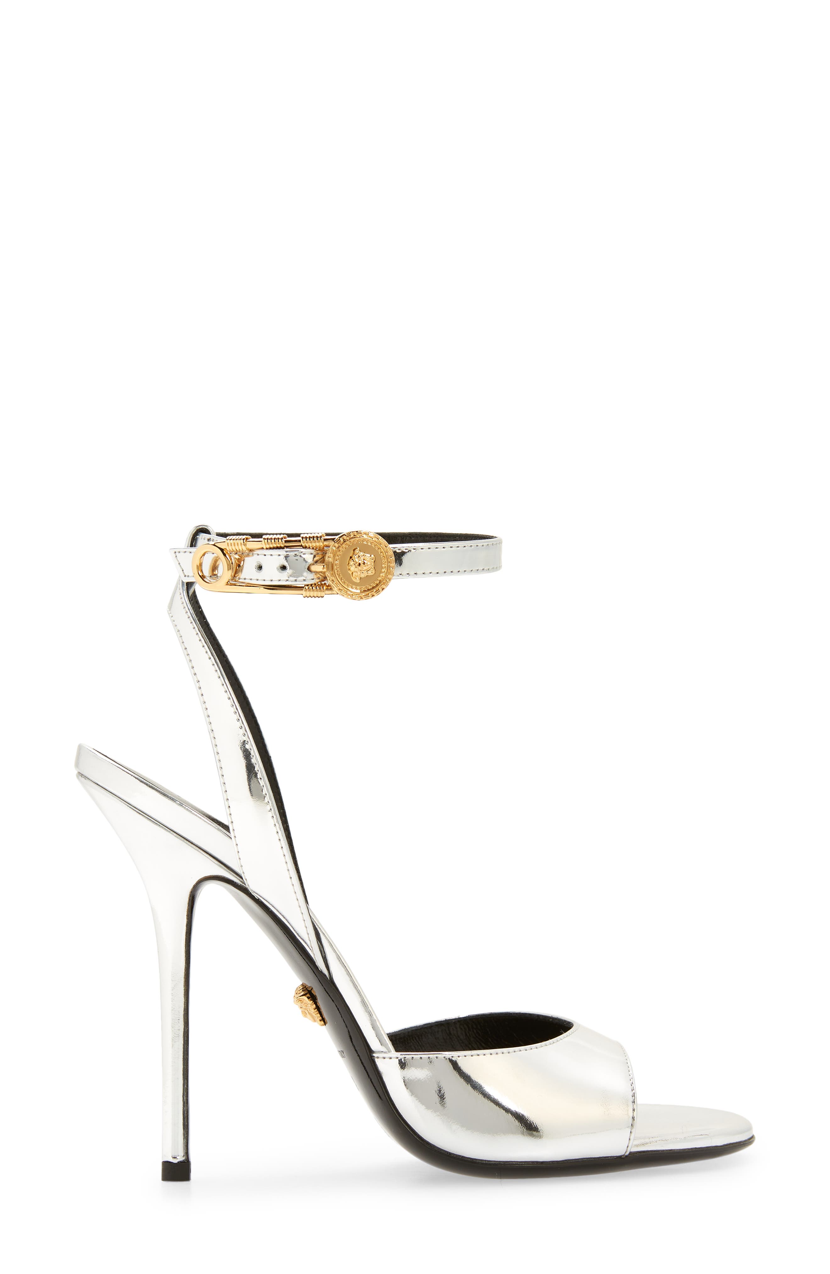 Versace Safety Pin Metallic Ankle Strap Sandal (Women) | Nordstromrack