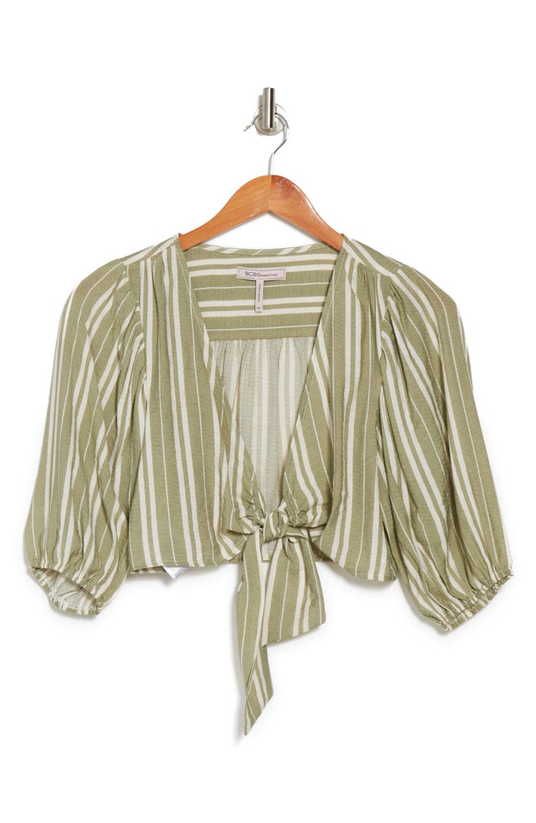 BCBGeneration Stripe Print Tie Front Crop Top | Nordstromrack