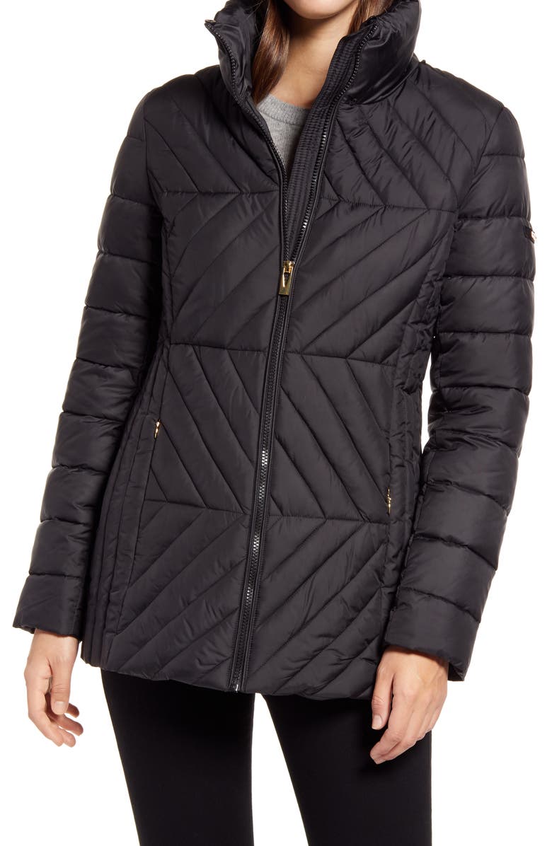 Via Spiga Water Resistant Faux Fur Collar Puffer Coat | Nordstrom
