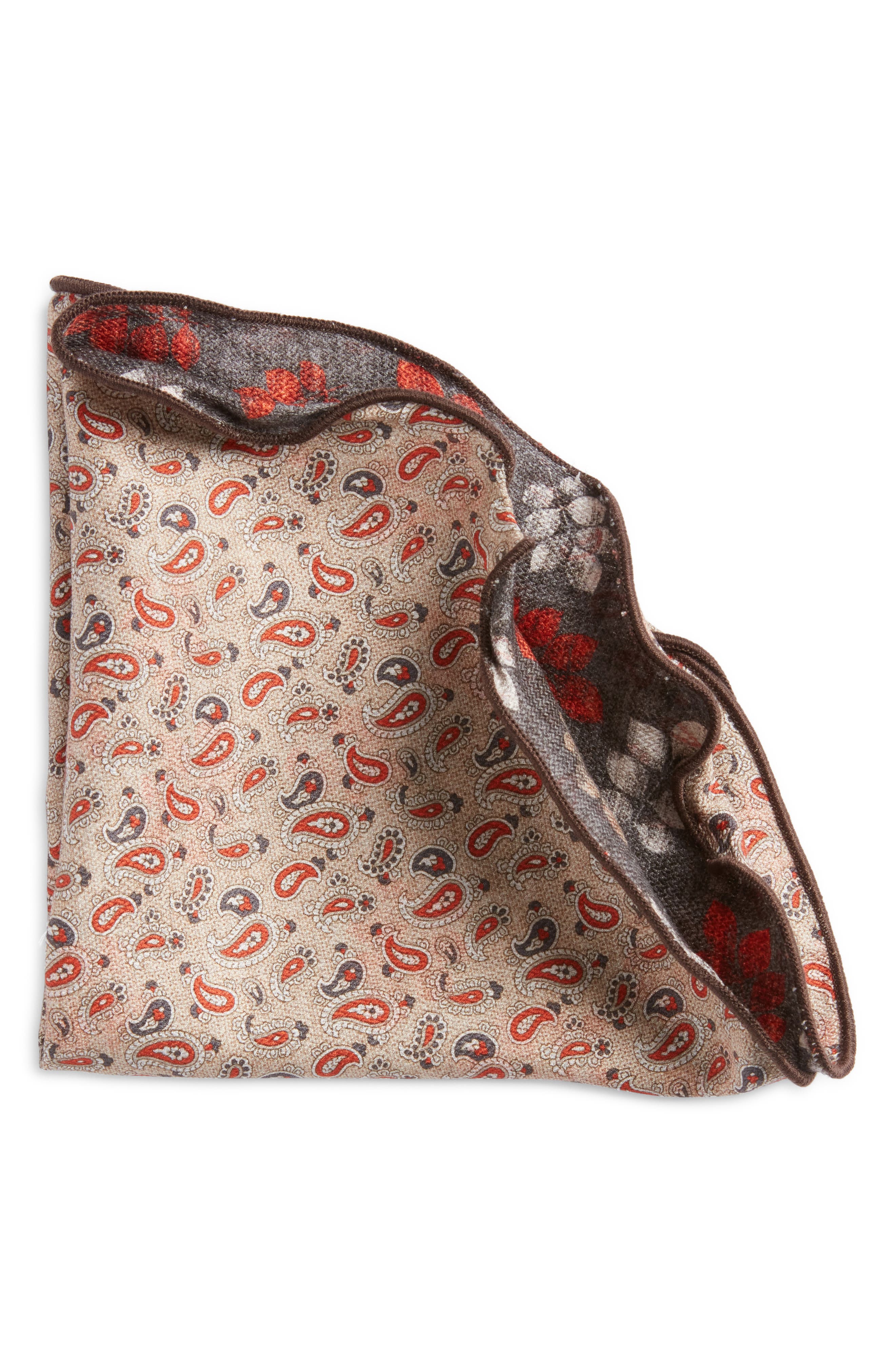 EDWARD ARMAH Paisley & Leaf Print Reversible Silk Pocket Circle ...