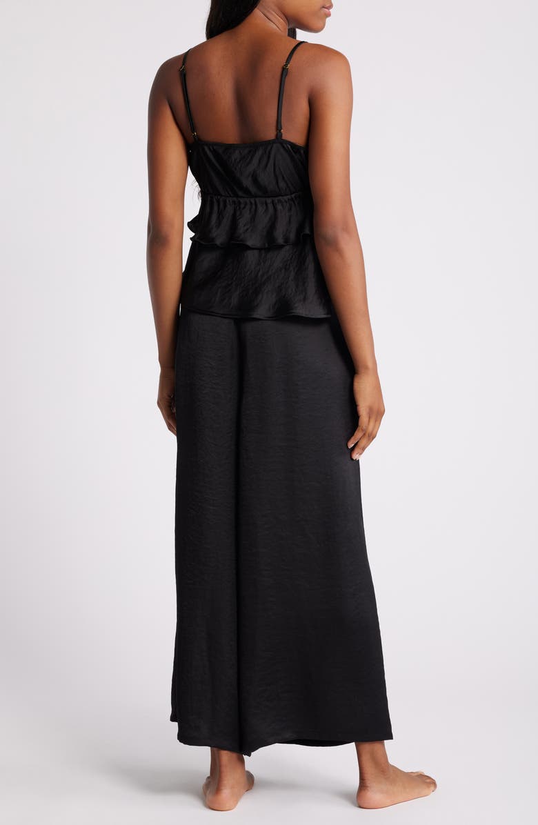 Open Edit Ruffle Tie Front Crop Wide Leg Satin Pajamas | Nordstromrack