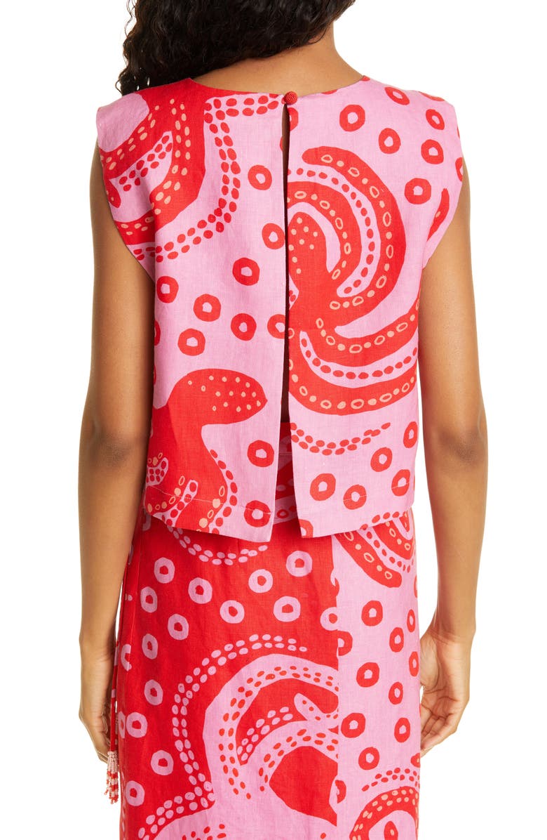 FARM Rio Octocool Print Split Back Linen Top | Nordstrom