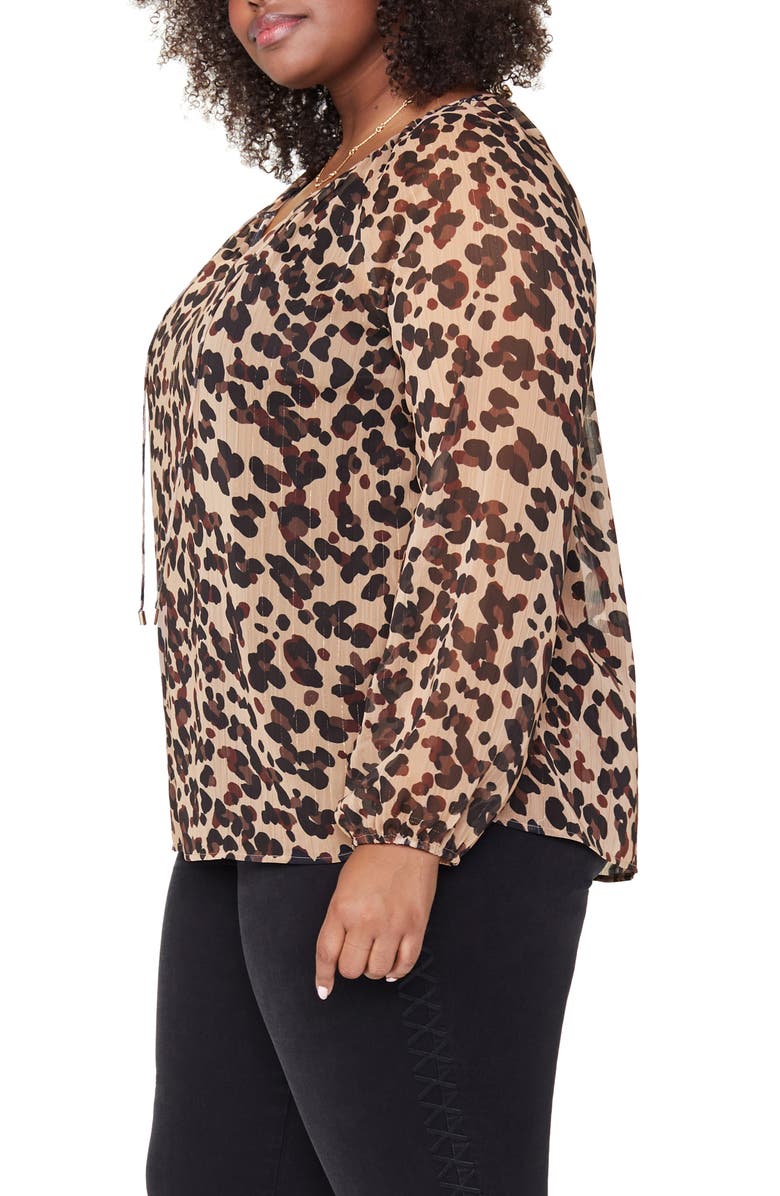 NYDJ Metallic Thread Detail Leopard Print Peasant Blouse | Nordstromrack