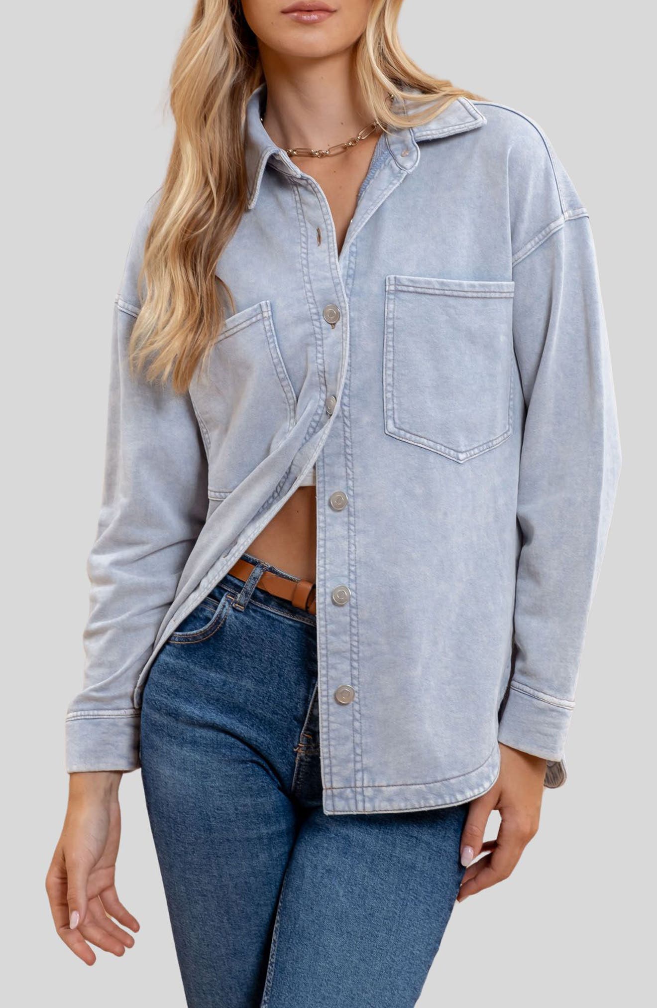 Blu Pepper Oversize Washed Chambray Button-Up Shirt | Nordstromrack