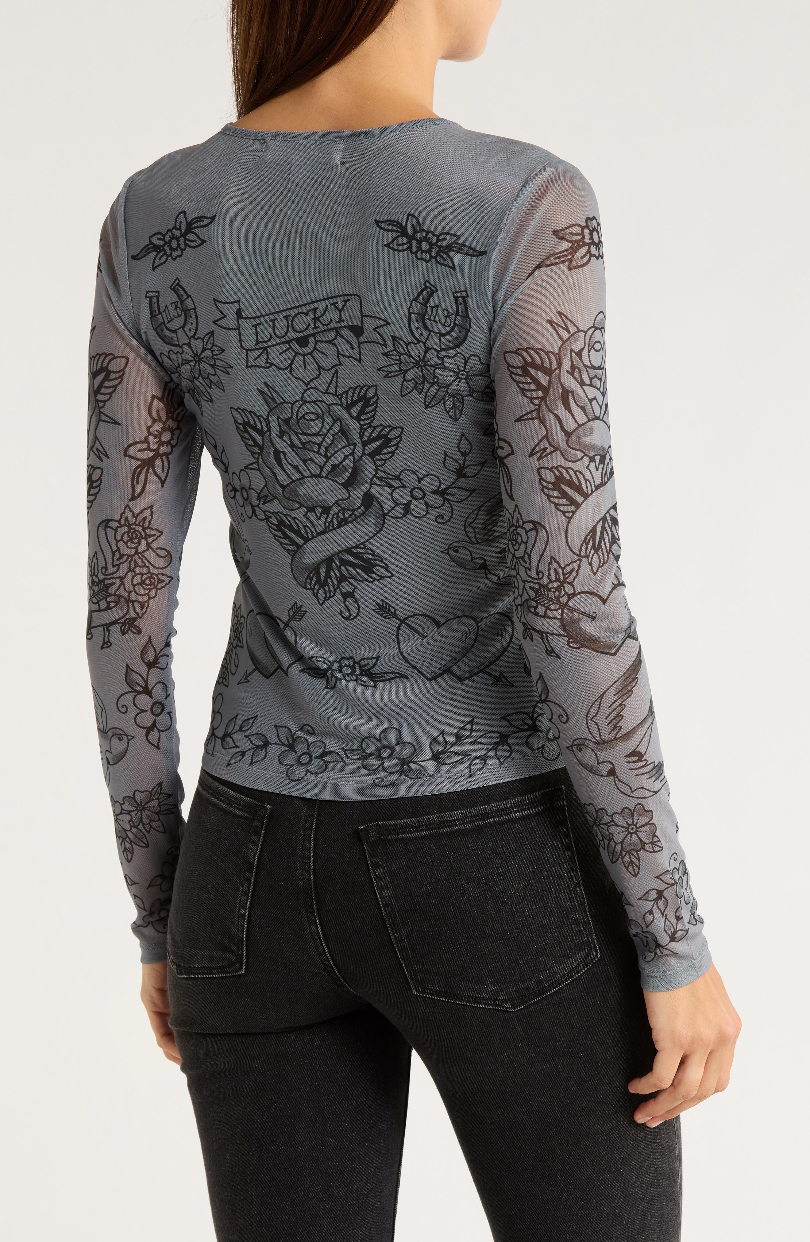 Madden Girl Long Sleeve Tattoo Print Top | Nordstromrack