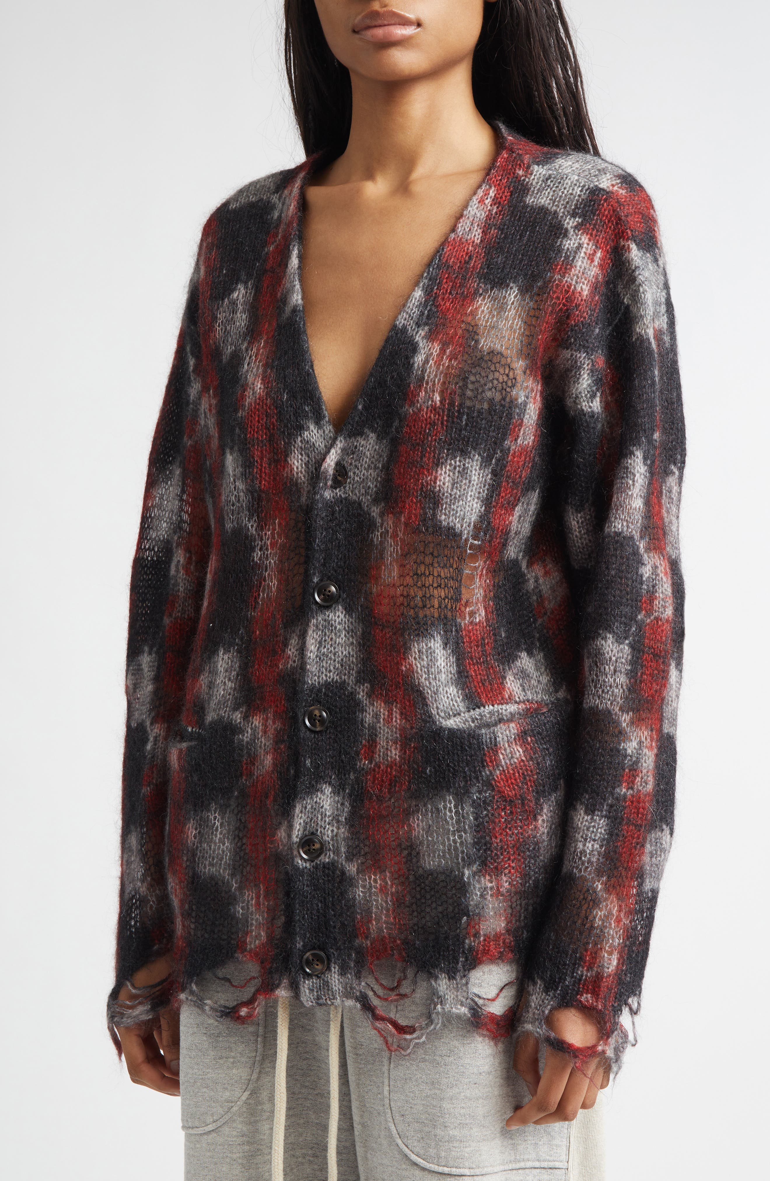 R13 Distressed Kid Mohair & Merino Wool Blend Boyfriend Cardigan ...