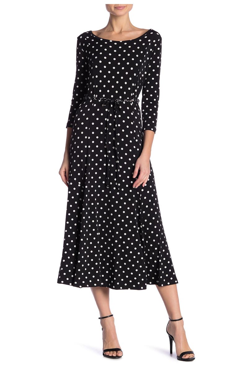 Nina Leonard 3/4 Sleeve Print Waist Chain Belt Dress | Nordstromrack
