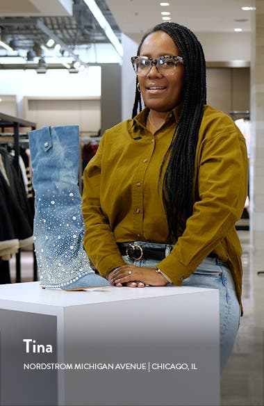 AZALEA WANG Allo Denim Sleeve Pointed Toe Boot (Women) | Nordstromrack