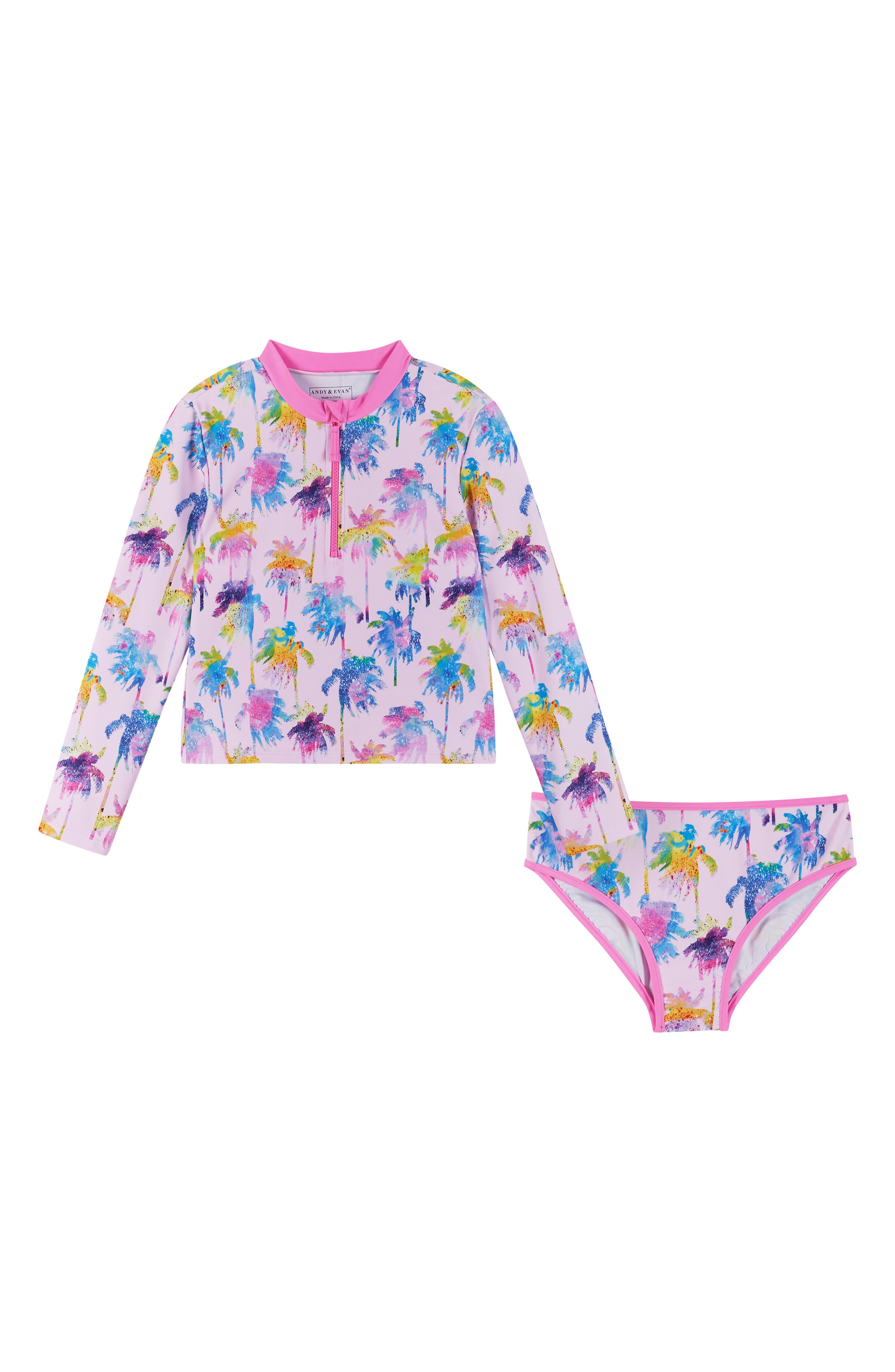 Andy & Evan Kids' Palm Tree Print Two-Piece Rashguard Swimsuit ...