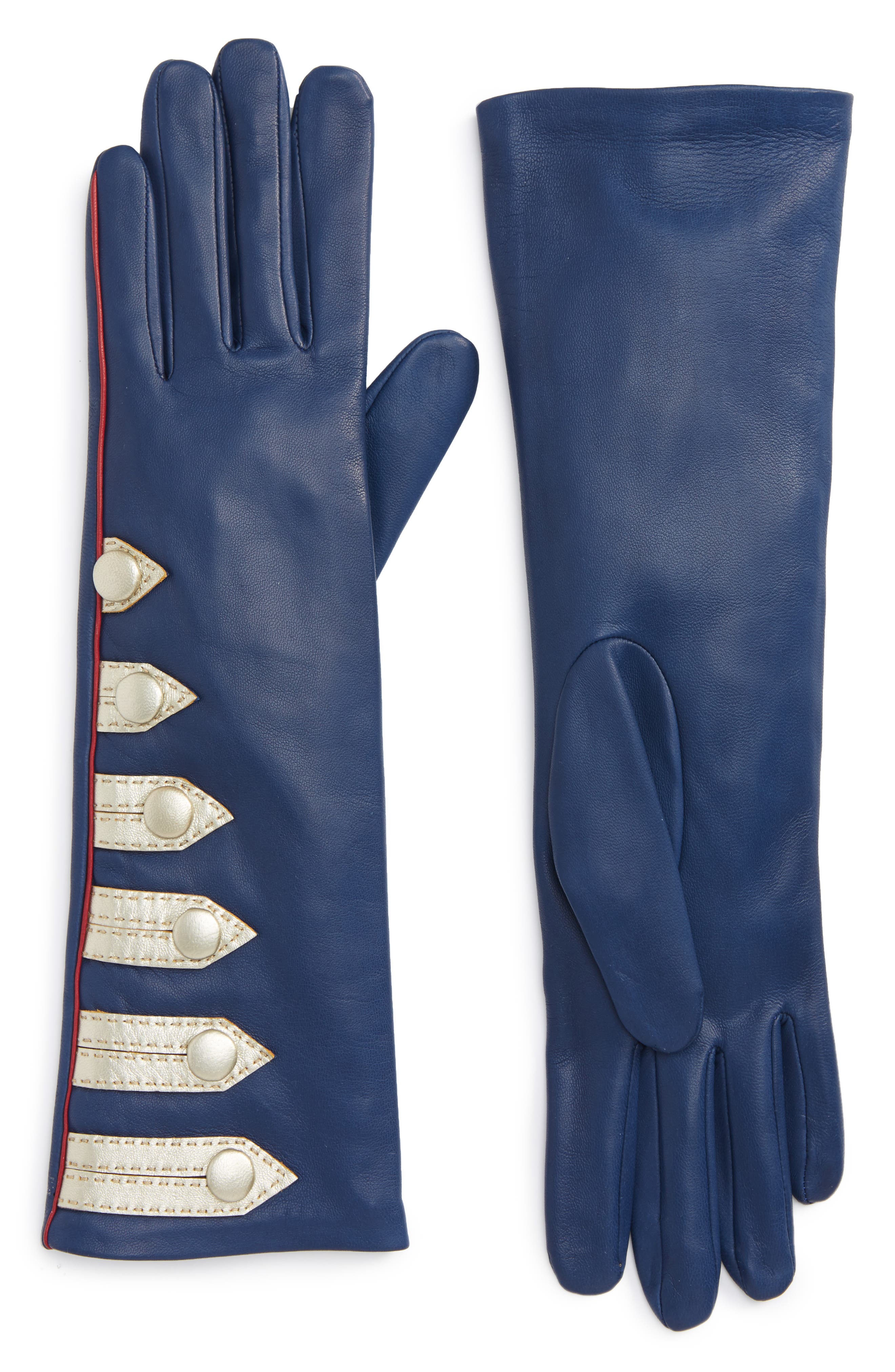 Agnelle Metallic Stripe Lambskin Leather Gloves | Nordstrom