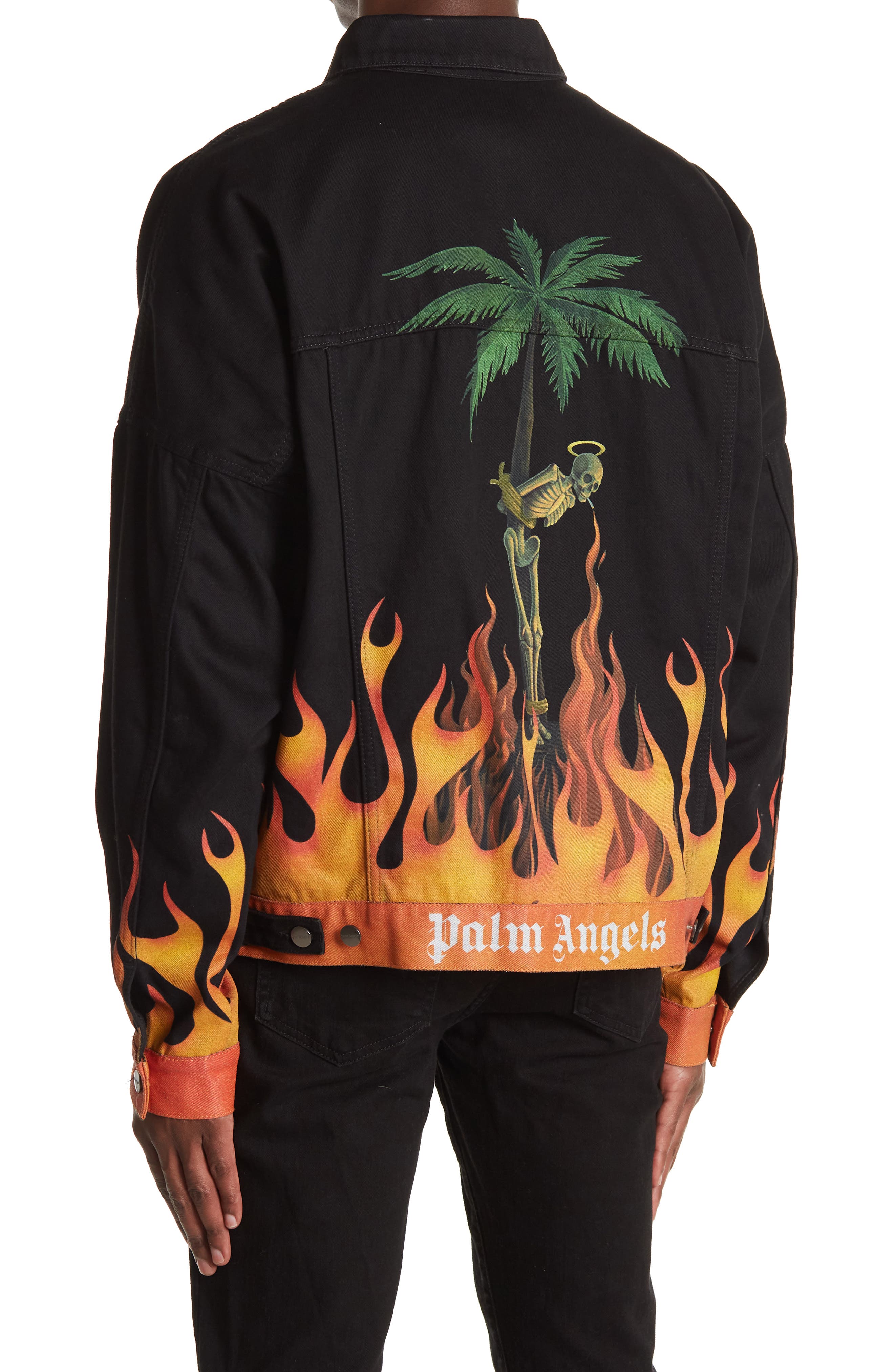 Palm Angels Flame Print Denim Trucker Jacket | Nordstromrack