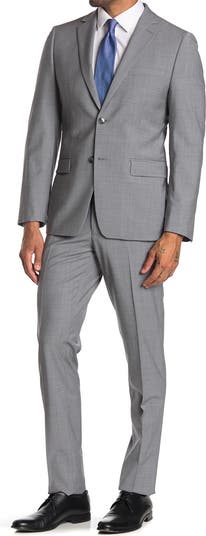 Calvin Klein Grey Sharkskin Wool Blend Two Button Notch Lapel Suit ...