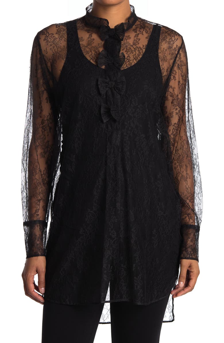 Valentino Sheer Long Sleeve Silk Lace Tunic | Nordstromrack