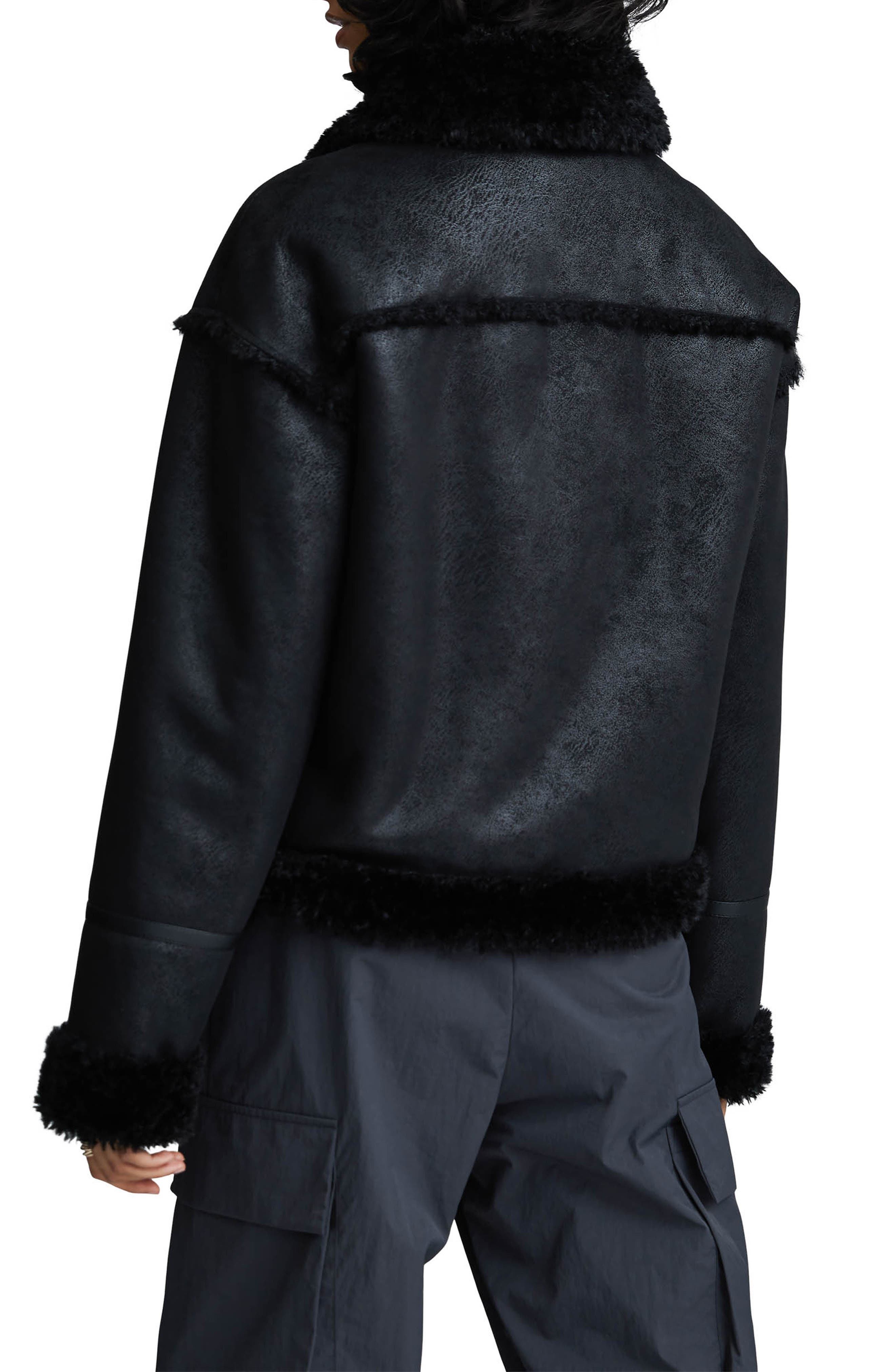 NVLT Cropped Faux Shearling Biker Jacket | Nordstromrack