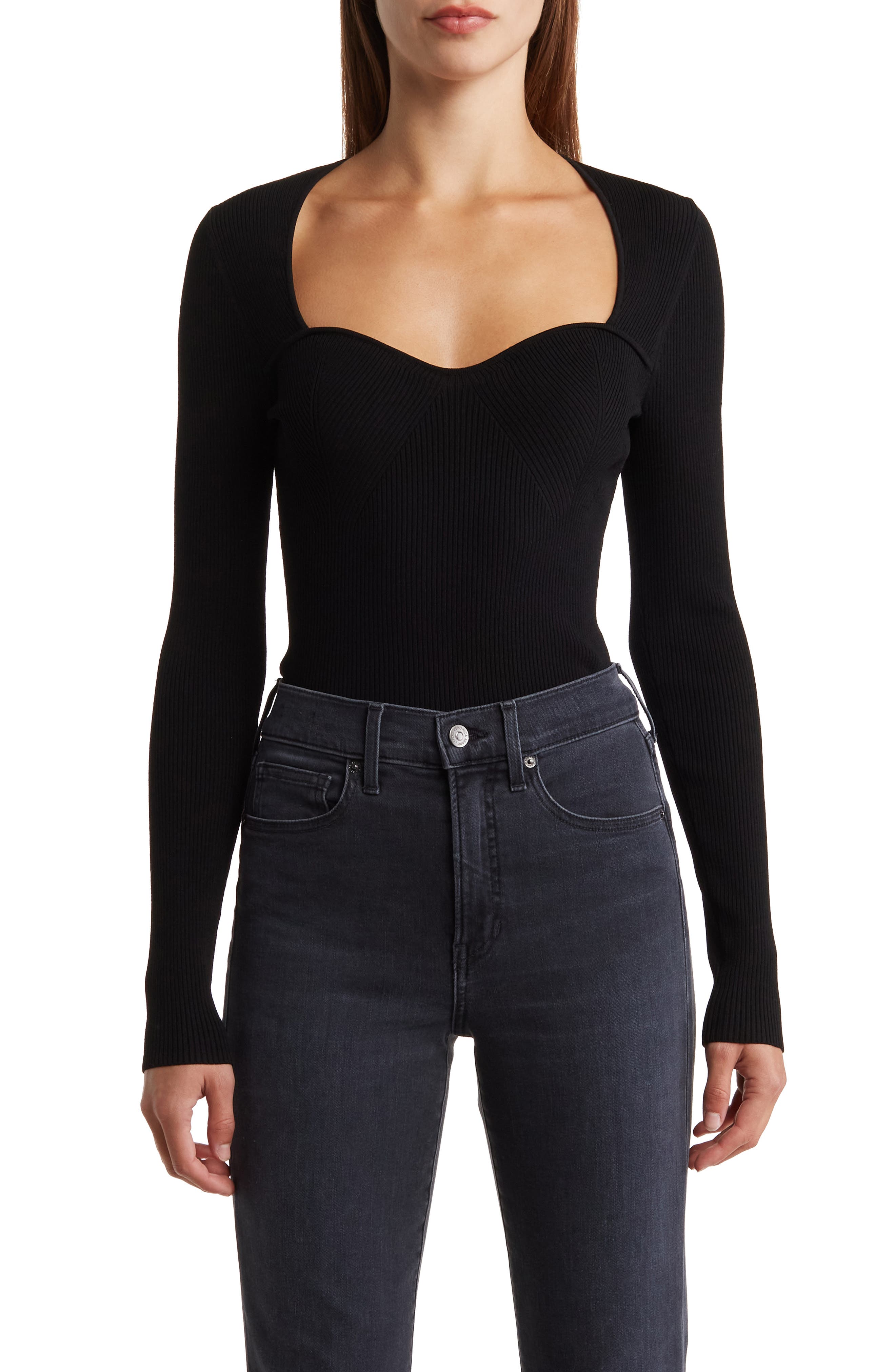 Veronica Beard Gladys Sweetheart Neck Rib Sweater | Nordstromrack