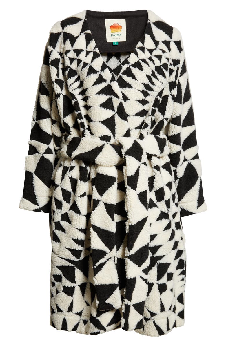 FARM Rio Heart Deco High Pile Fleece Wool Blend Belted Coat | Nordstromrack