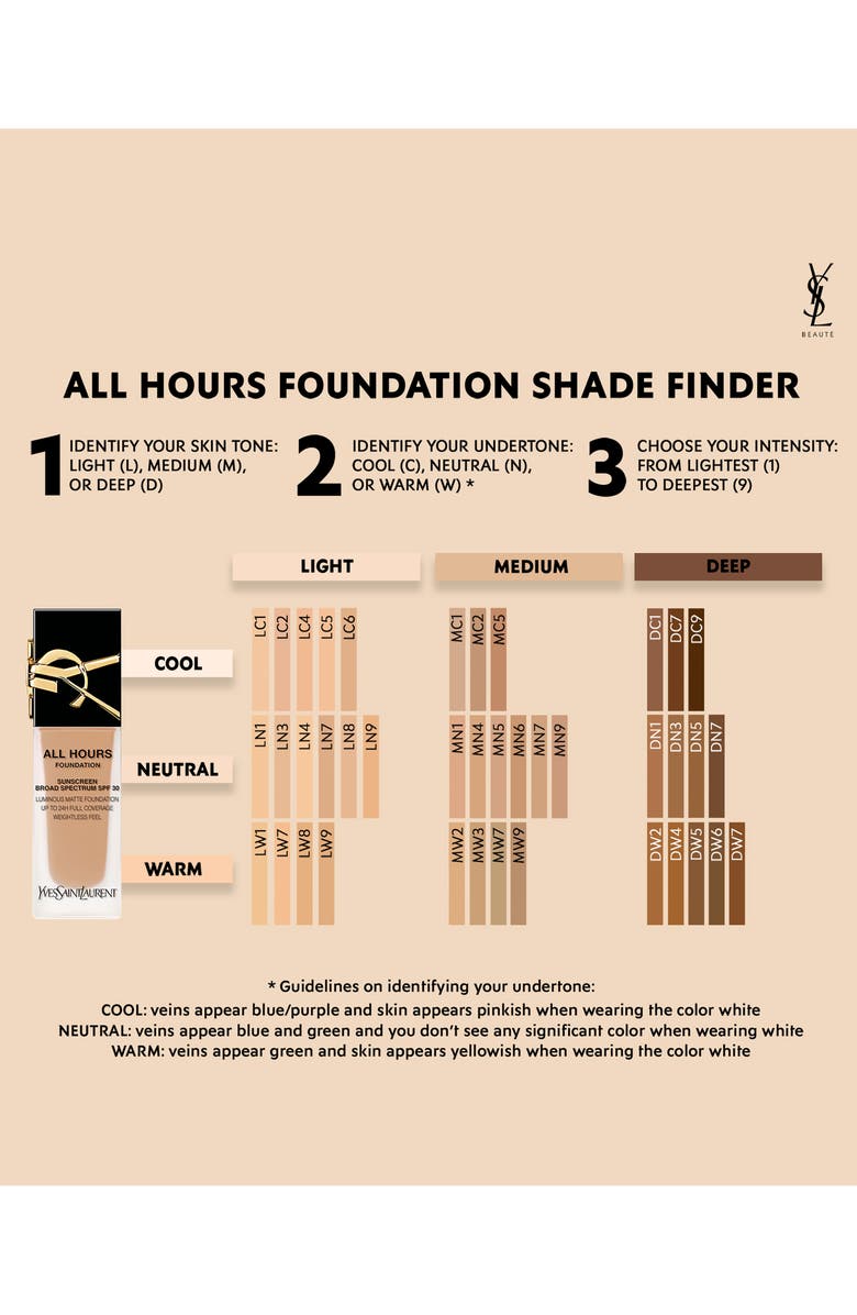 Yves Saint Laurent All Hours Luminous Matte Foundation 24H Wear SPF 30 with Hyaluronic Acid ...