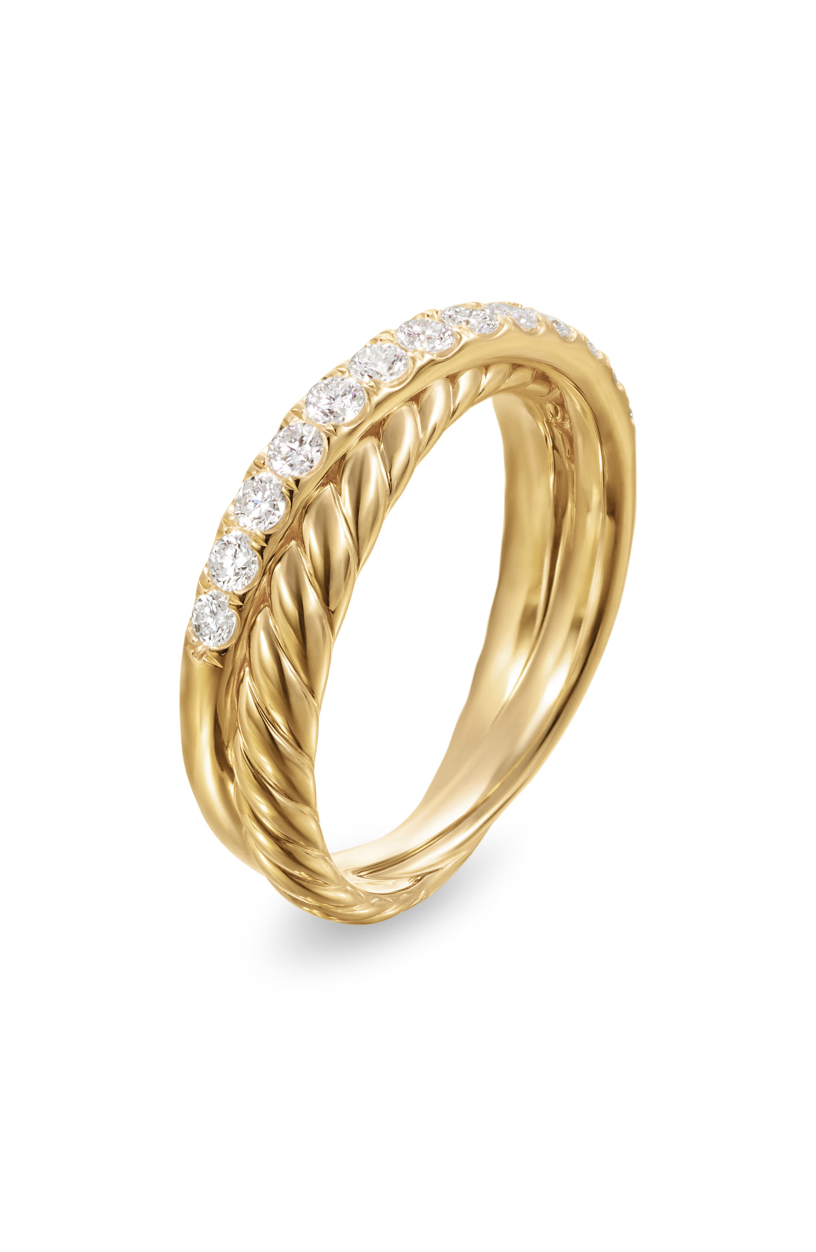 David Yurman Crossover Two-Row Ring in 18K Yellow Gold with Diamonds ...