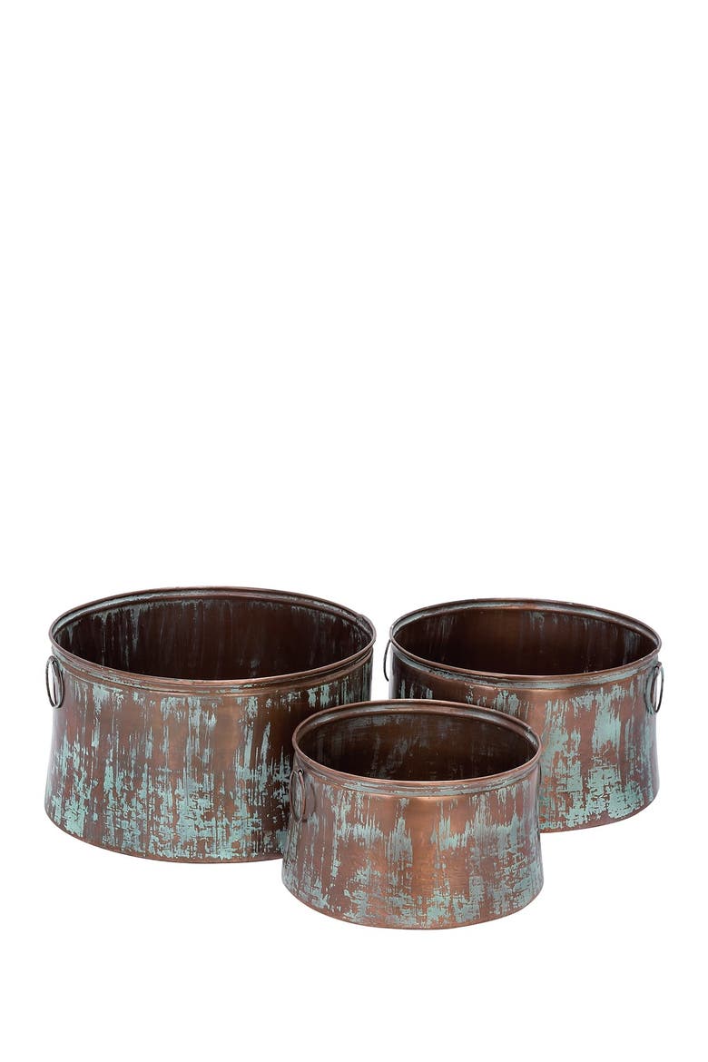 WILLOW ROW Copper Rustic Iron Drum Planter - Set of 3 | Nordstromrack
