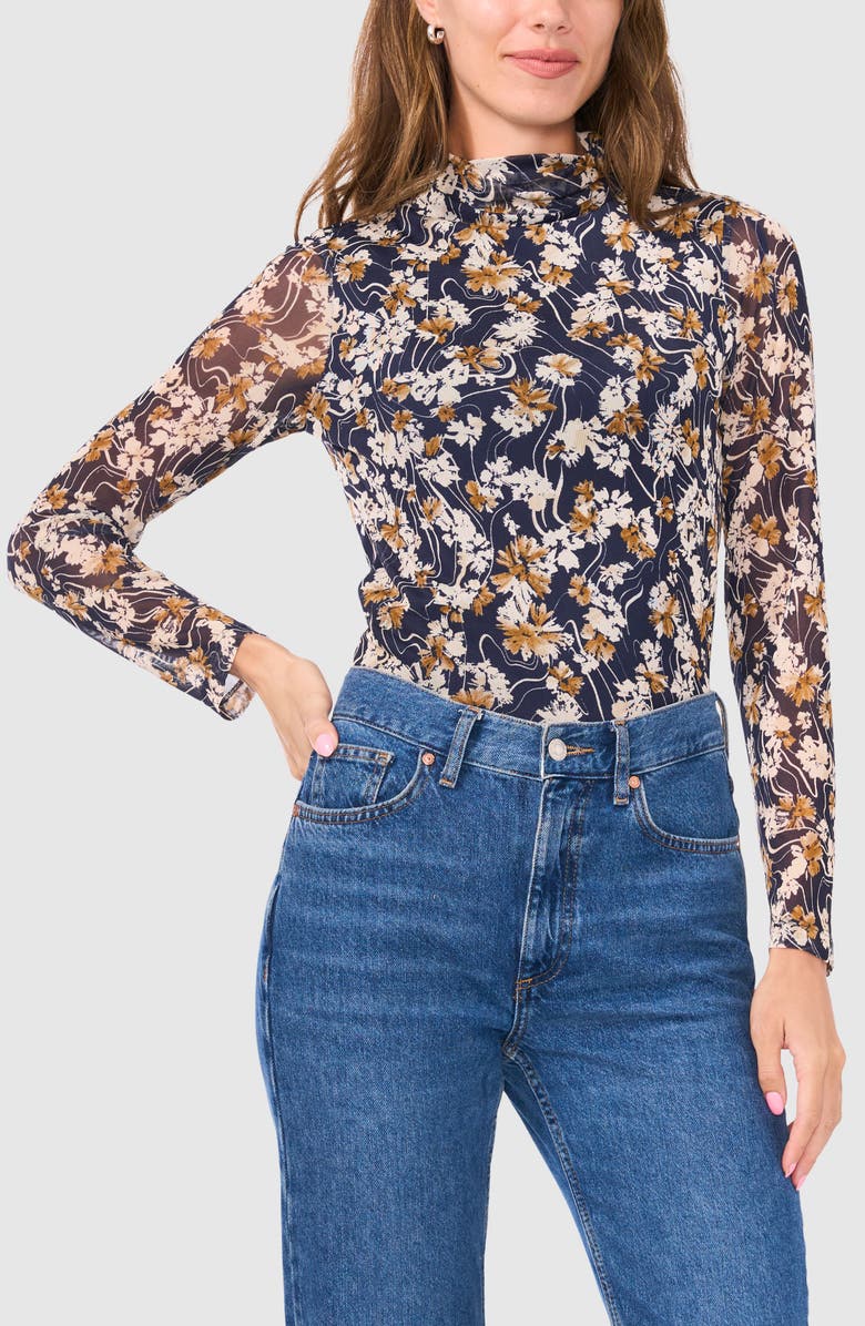 Halogen® Floral Cowl Neck Mesh Top | Nordstromrack