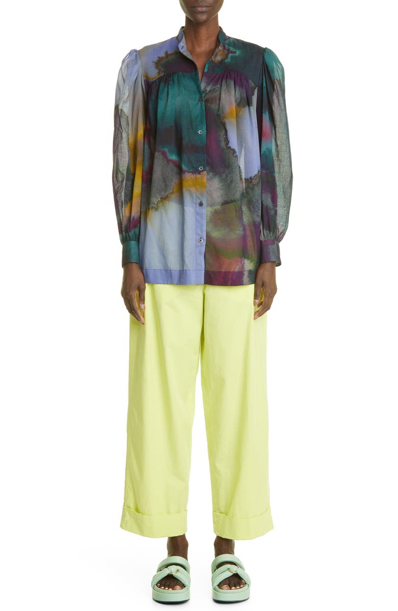 Dries Van Noten Cassan Watercolor Print Cotton Button-Up Blouse ...