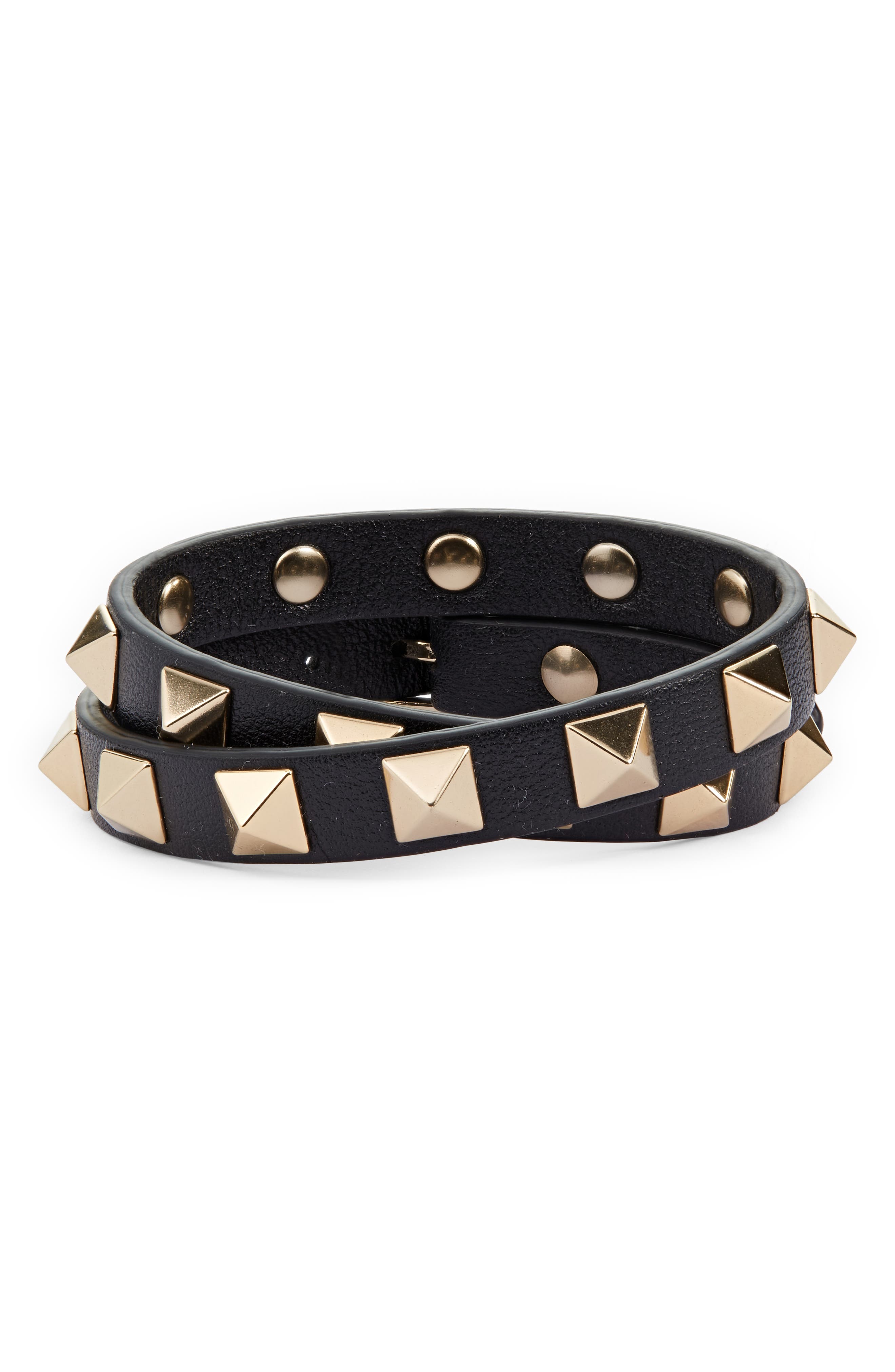 Valentino Garavani Rockstud Leather Double Wrap Bracelet | Nordstrom