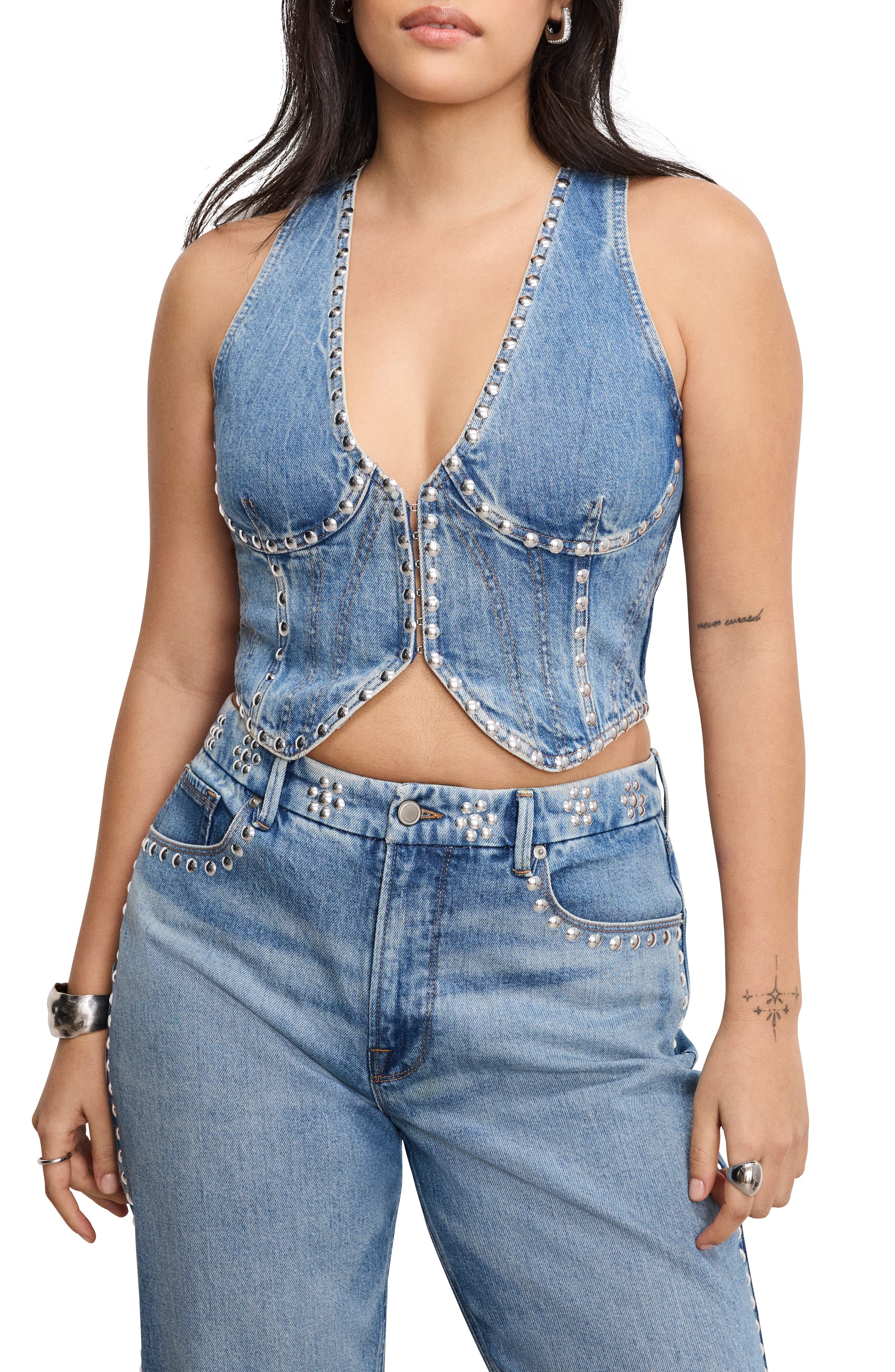 Good American Studded Underwire Denim Vest | Nordstromrack