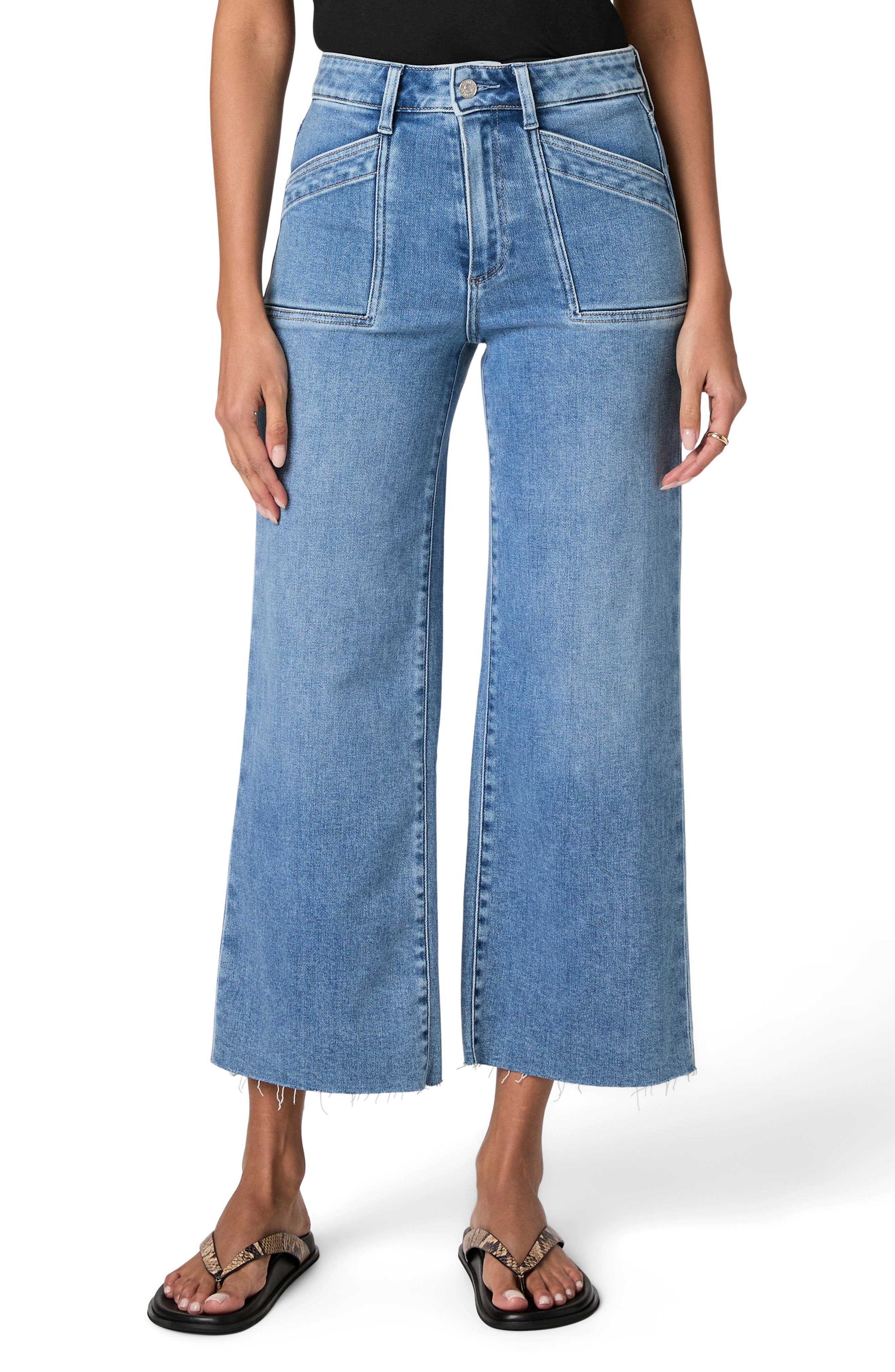 PAIGE Anessa Raw Hem High Waist Ankle Wide Leg Jeans | Nordstrom