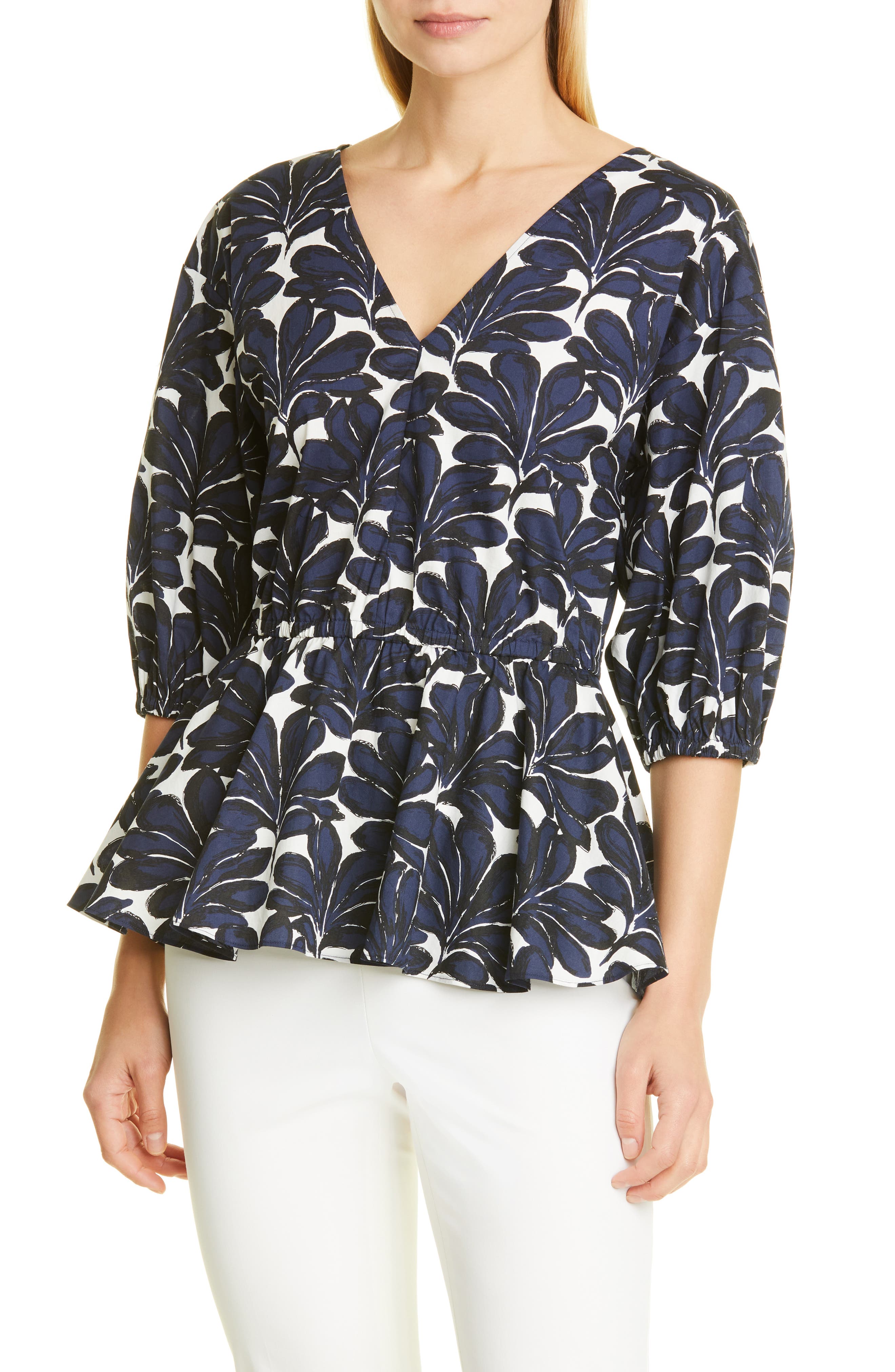 Donna Karan New York Women's Leaf Print Stretch Cotton Top | Nordstrom