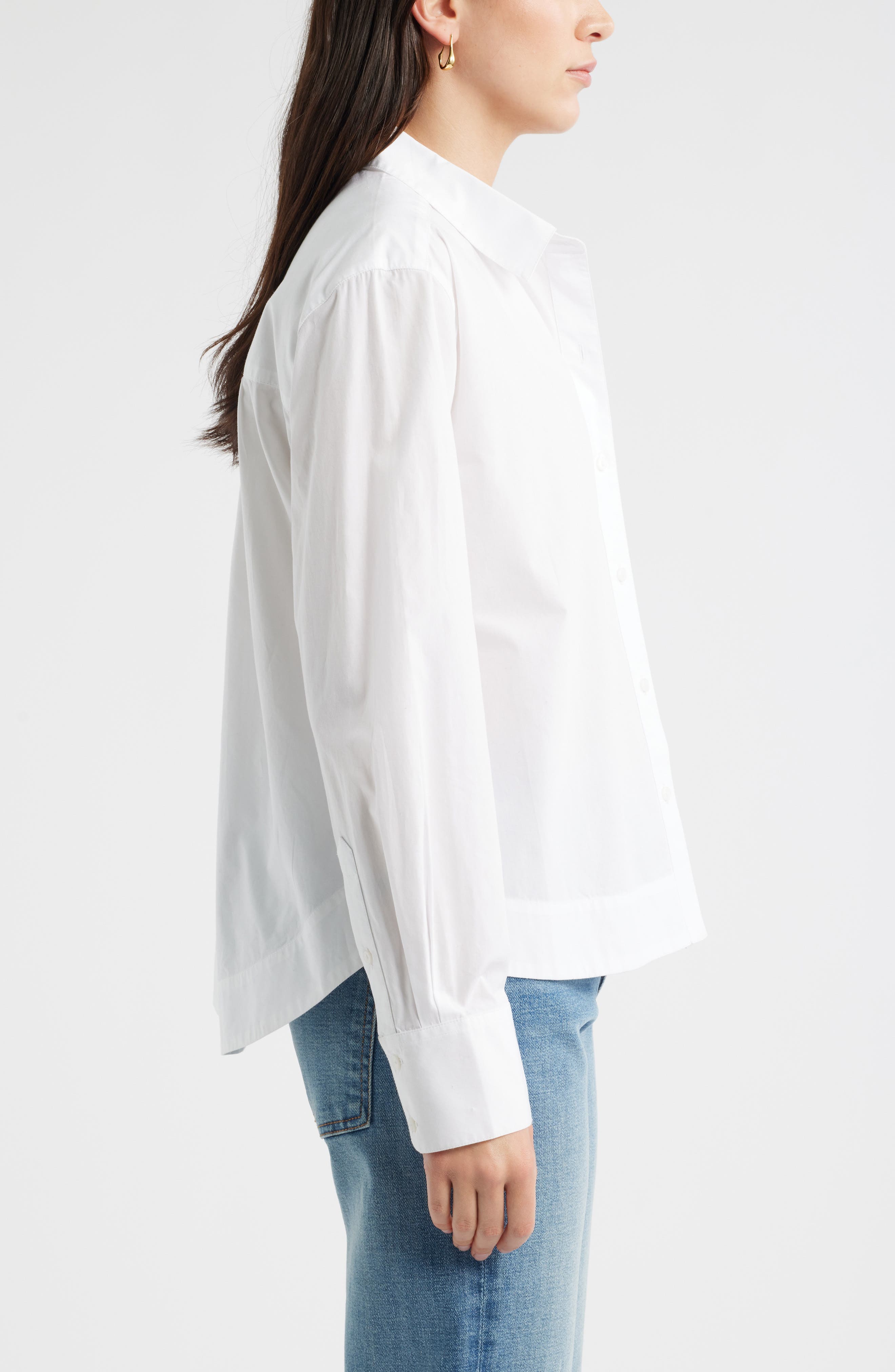 Caslon® Long Sleeve Drop Hem Button-Up Shirt | Nordstrom