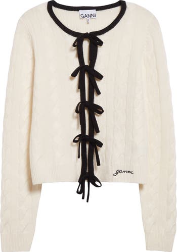 Ganni Tie Front Merino Wool & Cashmere Cable Sweater | Nordstrom Ganni Tie Front Merino Wool & Cashmere Cable Sweater | Nordstrom