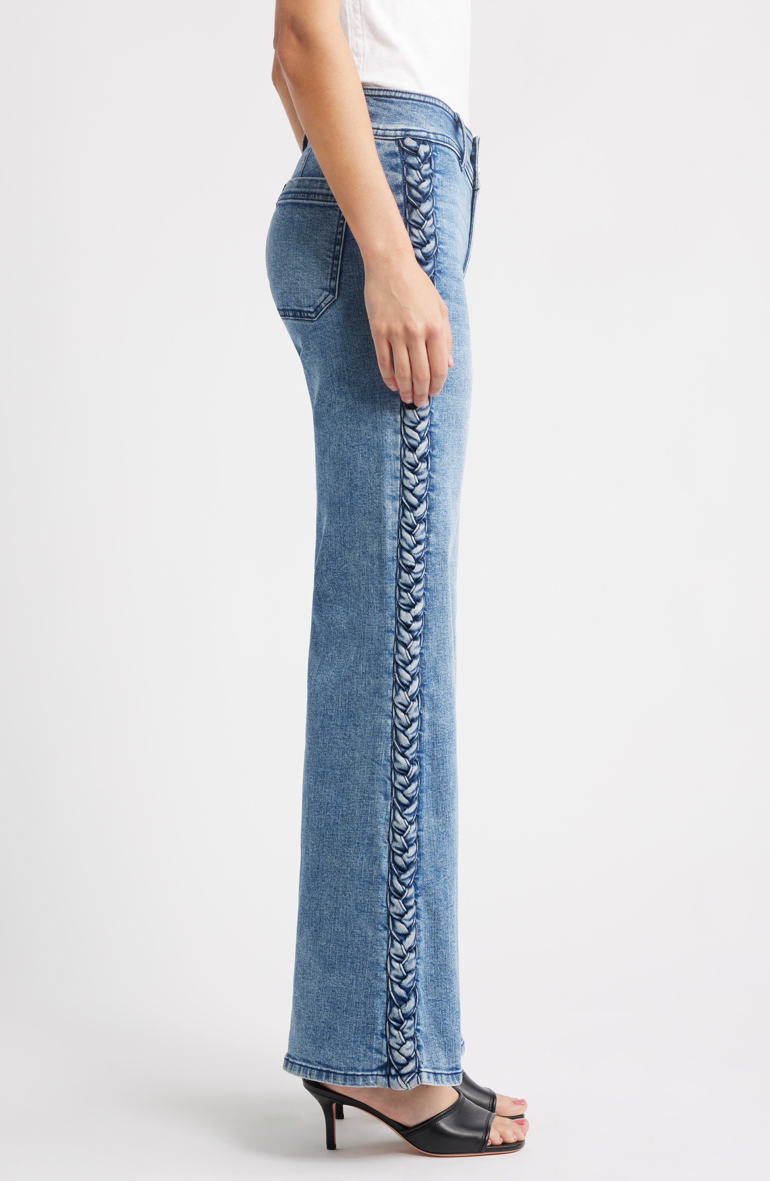 CITY BLUES Side Braid Wide Leg Jeans | Nordstrom