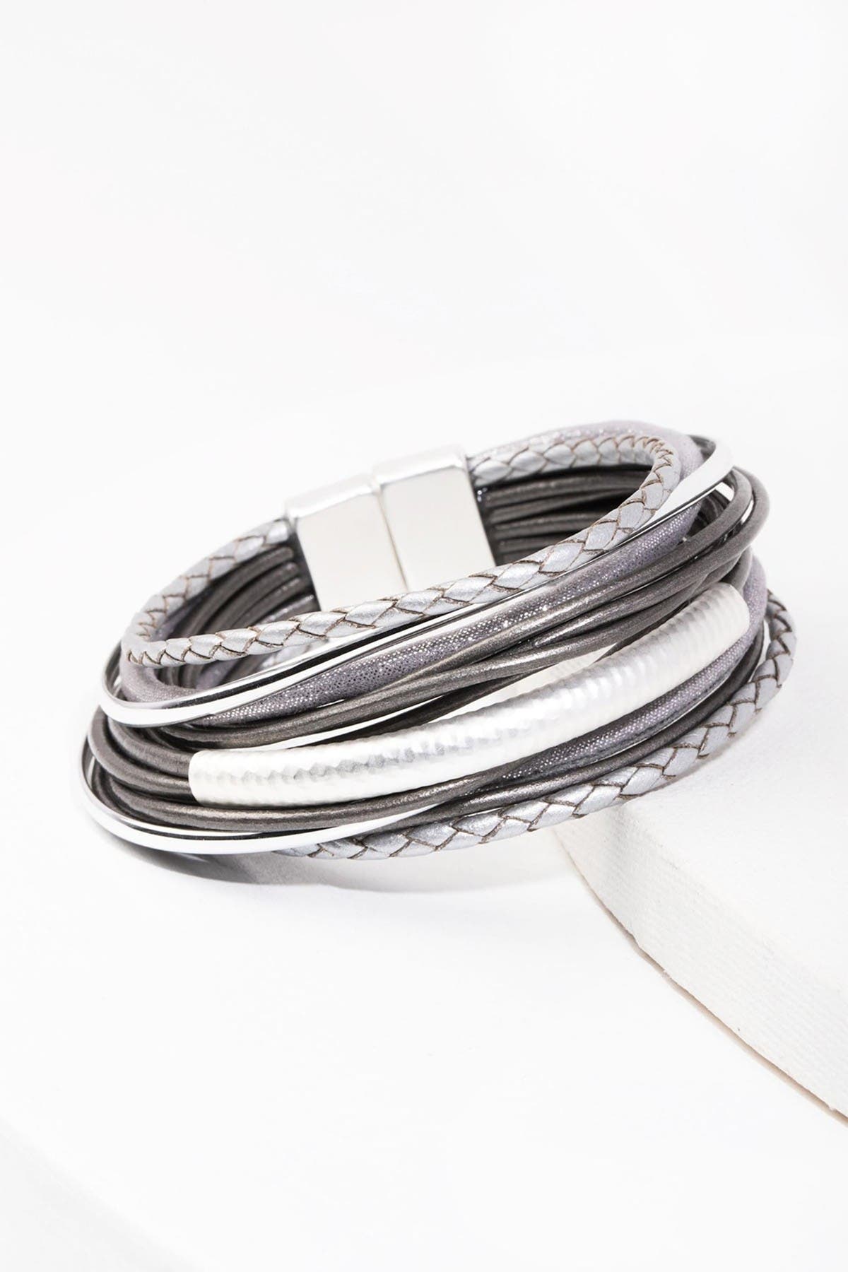 SAACHI Hammered Tube Leather & Faux Suede Multi-Strand Bracelet ...