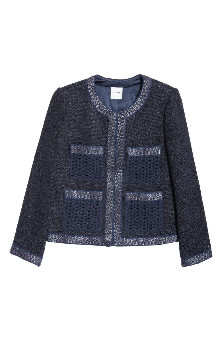 St. John Collection Openwork Pocket Metallic Tweed Jacket | Nordstrom