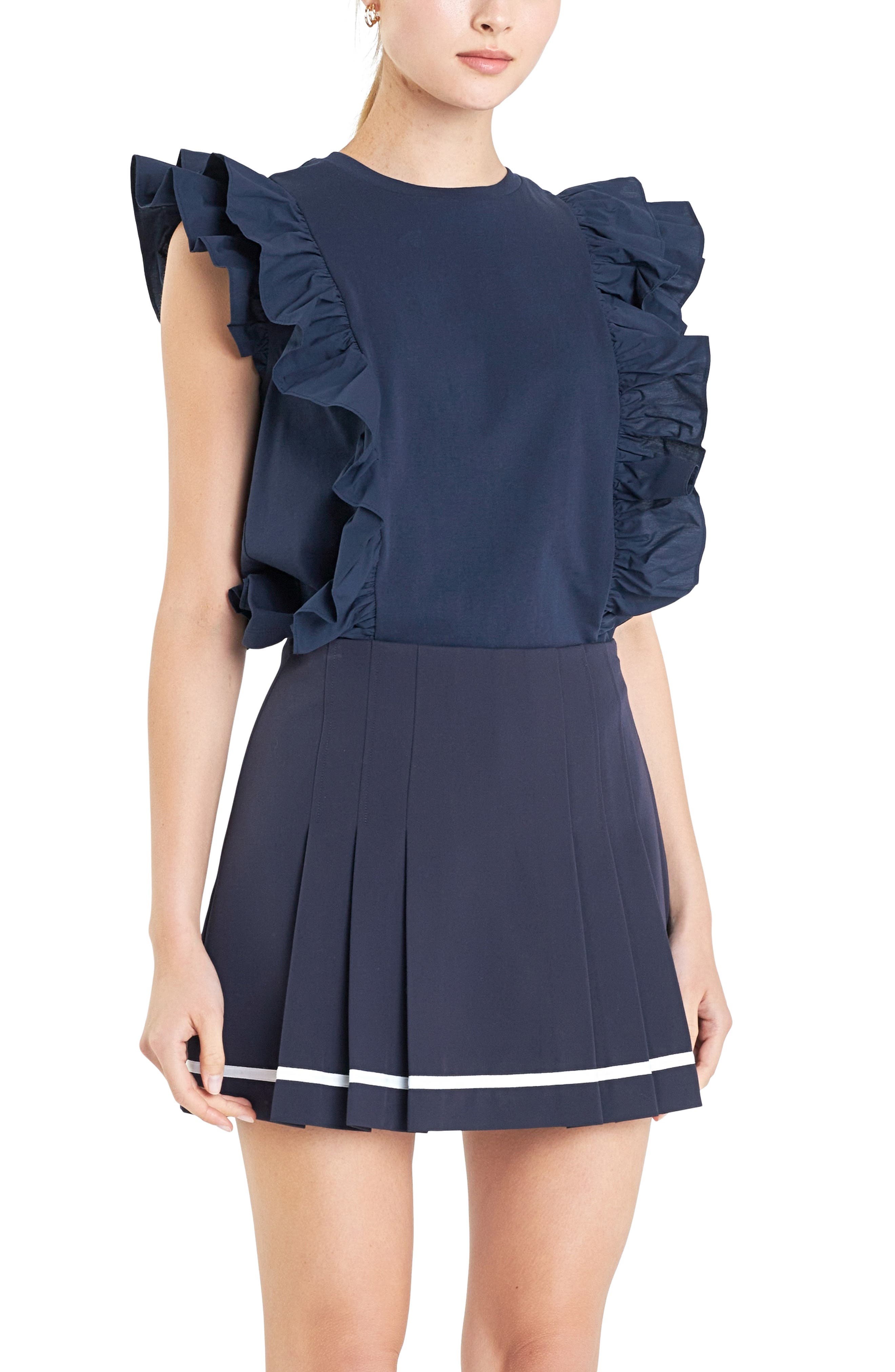 English Factory Poplin Ruffle Trim Knit Top | Nordstromrack