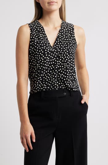 Anne Klein Polka Dot Pleat Neck Shell | Nordstrom