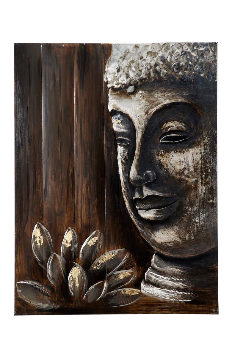 WILLOW ROW Black and Brown Lotus Buddha Painting Metallic Wall Art ...