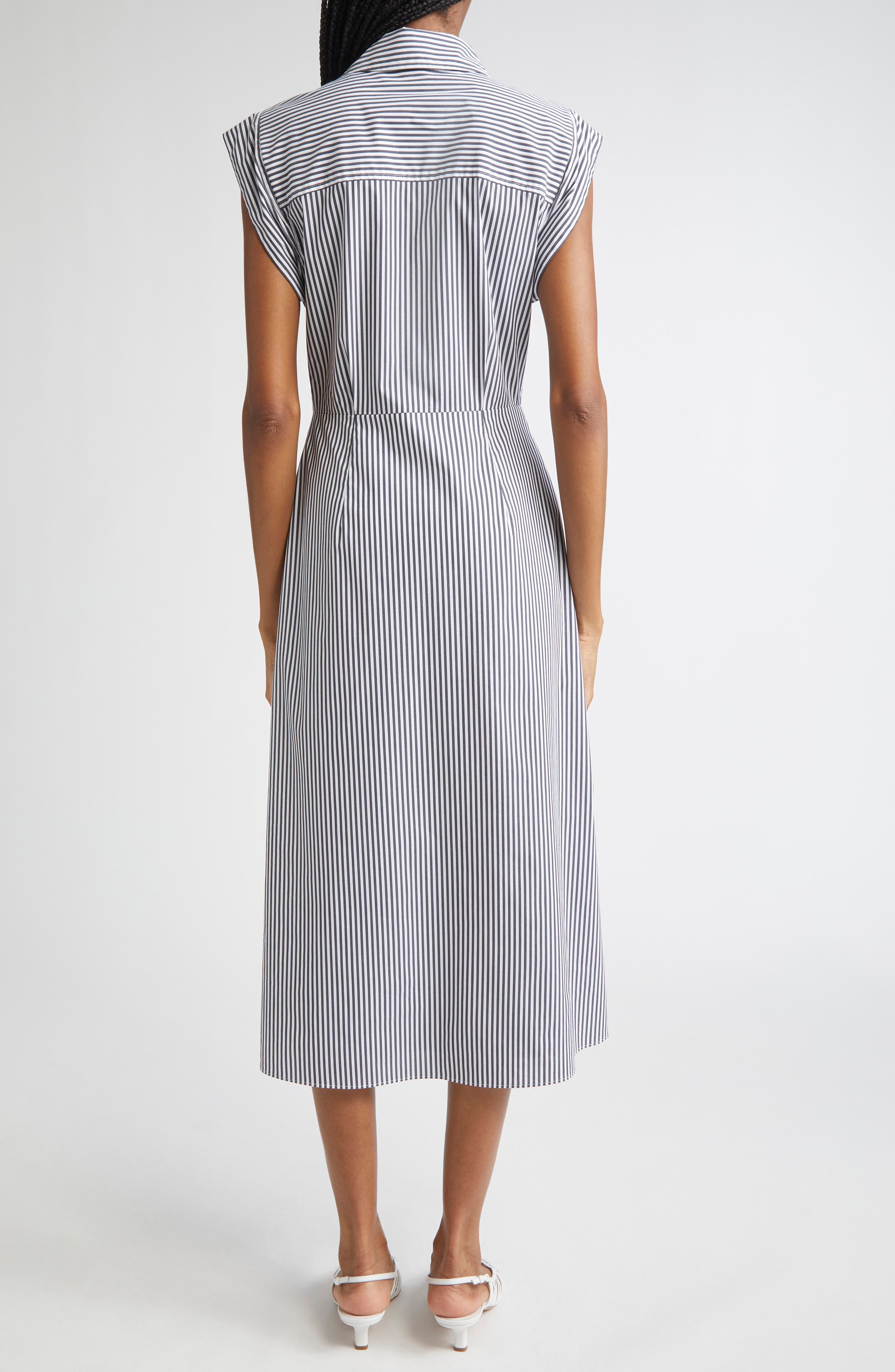 Veronica Beard Haydon Sleeveless Stripe Cotton Blend Shirtdress ...