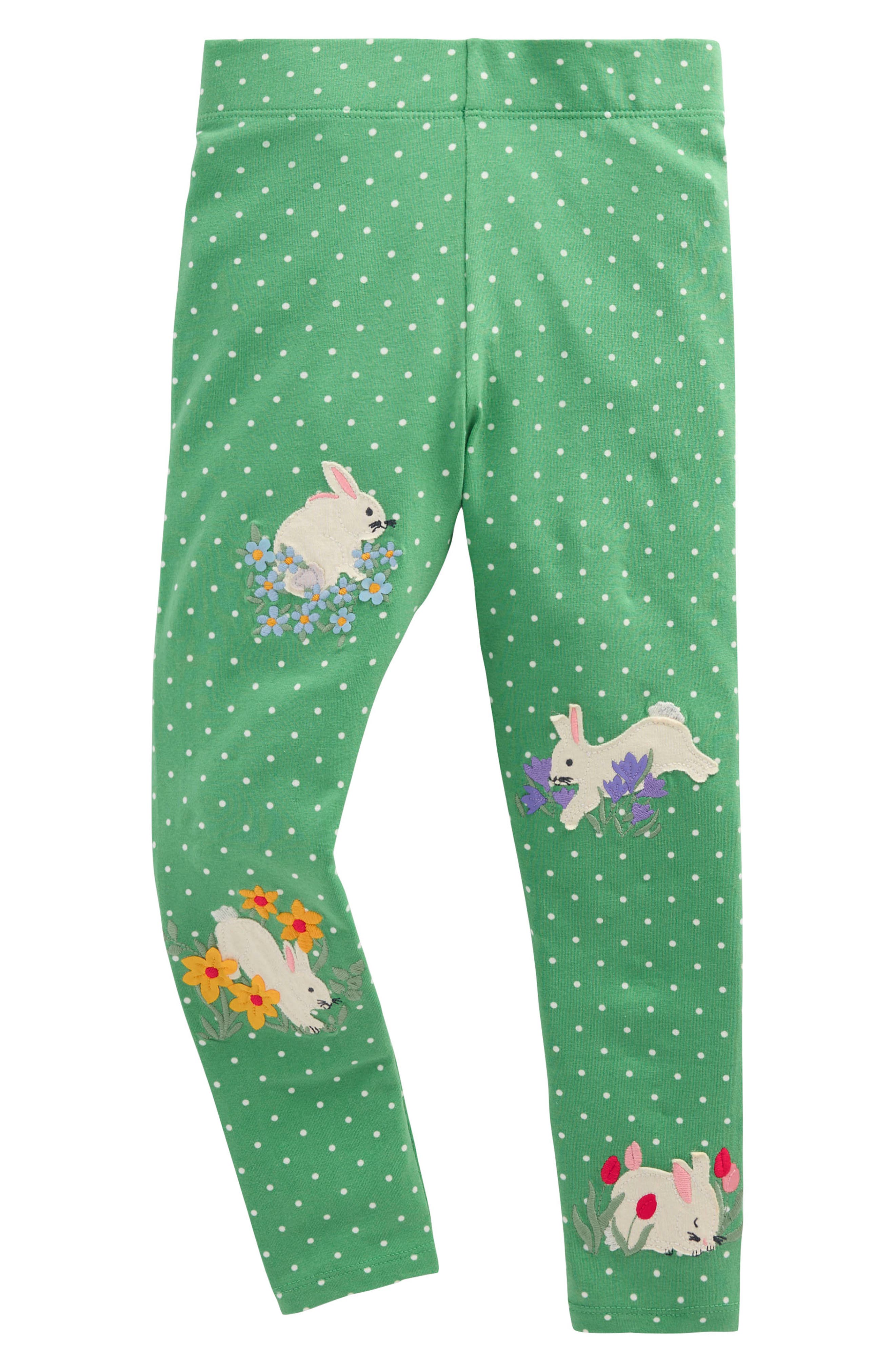 Mini Boden Kids' Polka Dot Bunny Appliqué Cotton Graphic Leggings ...