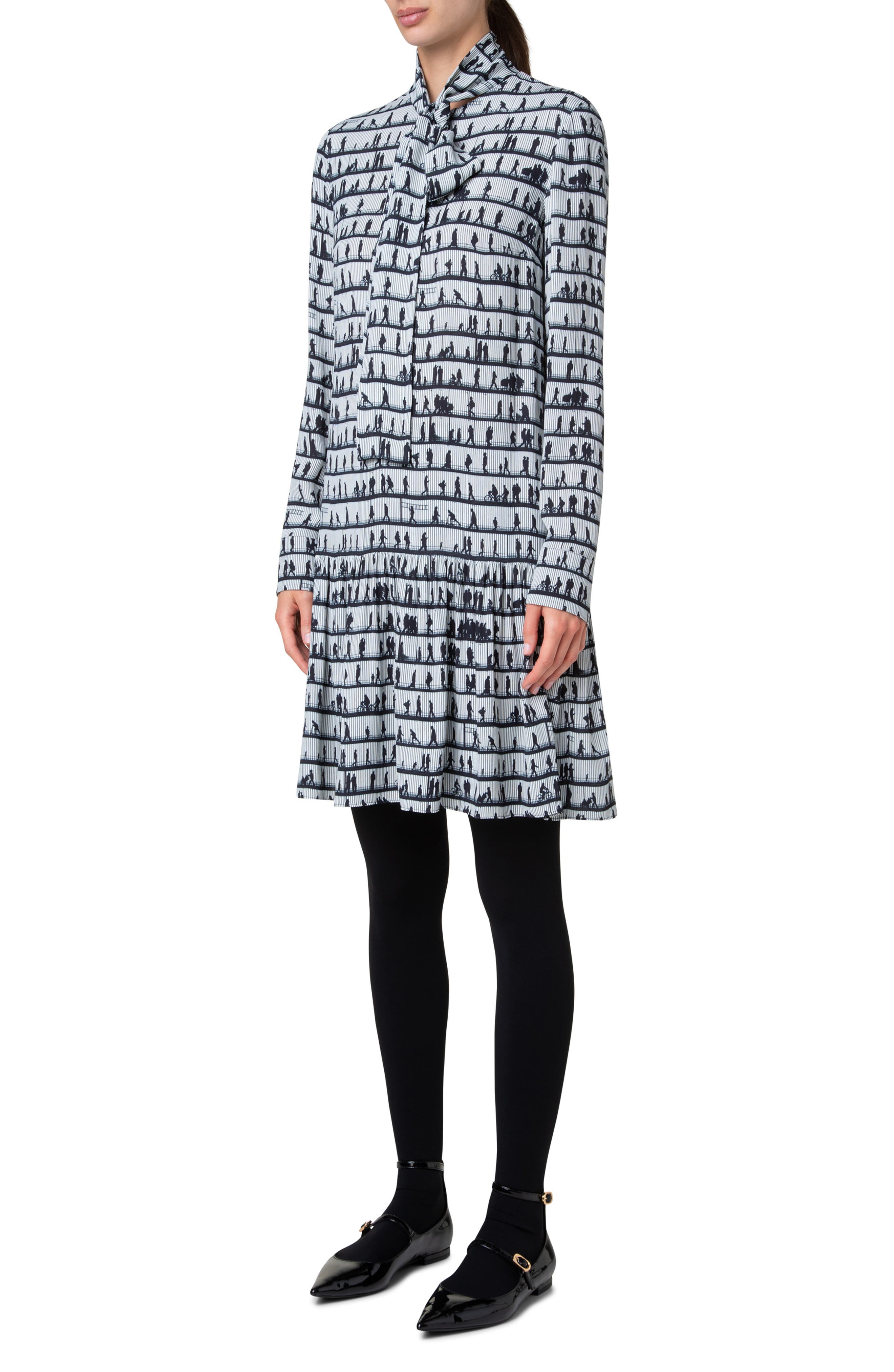 Akris punto People Silhouette Print Drop Waist Long Sleeve Crepe Dress ...