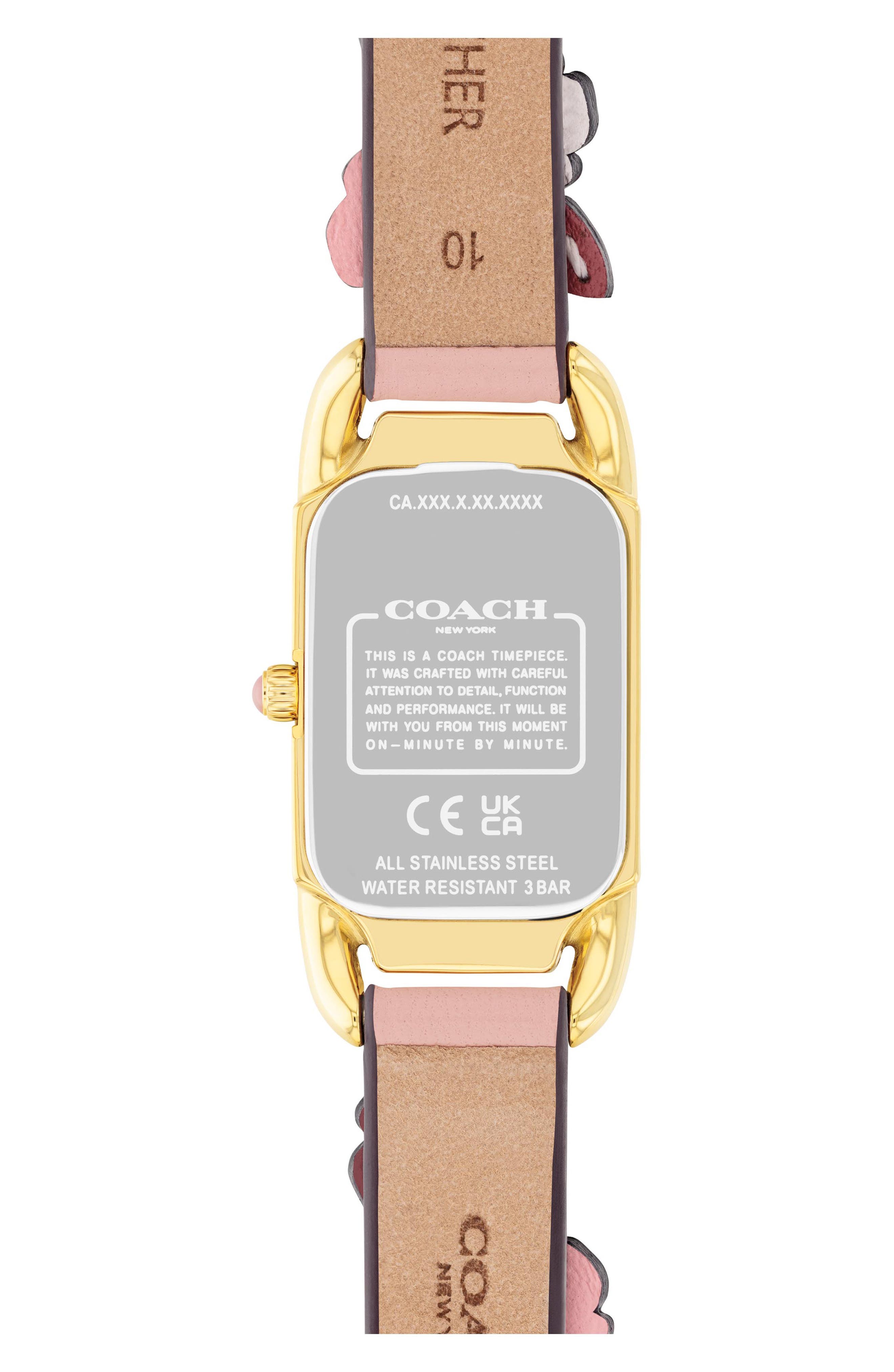 COACH Cadie Rectangular Floral Leather Strap Watch, 17.5mm x 28.5mm ...