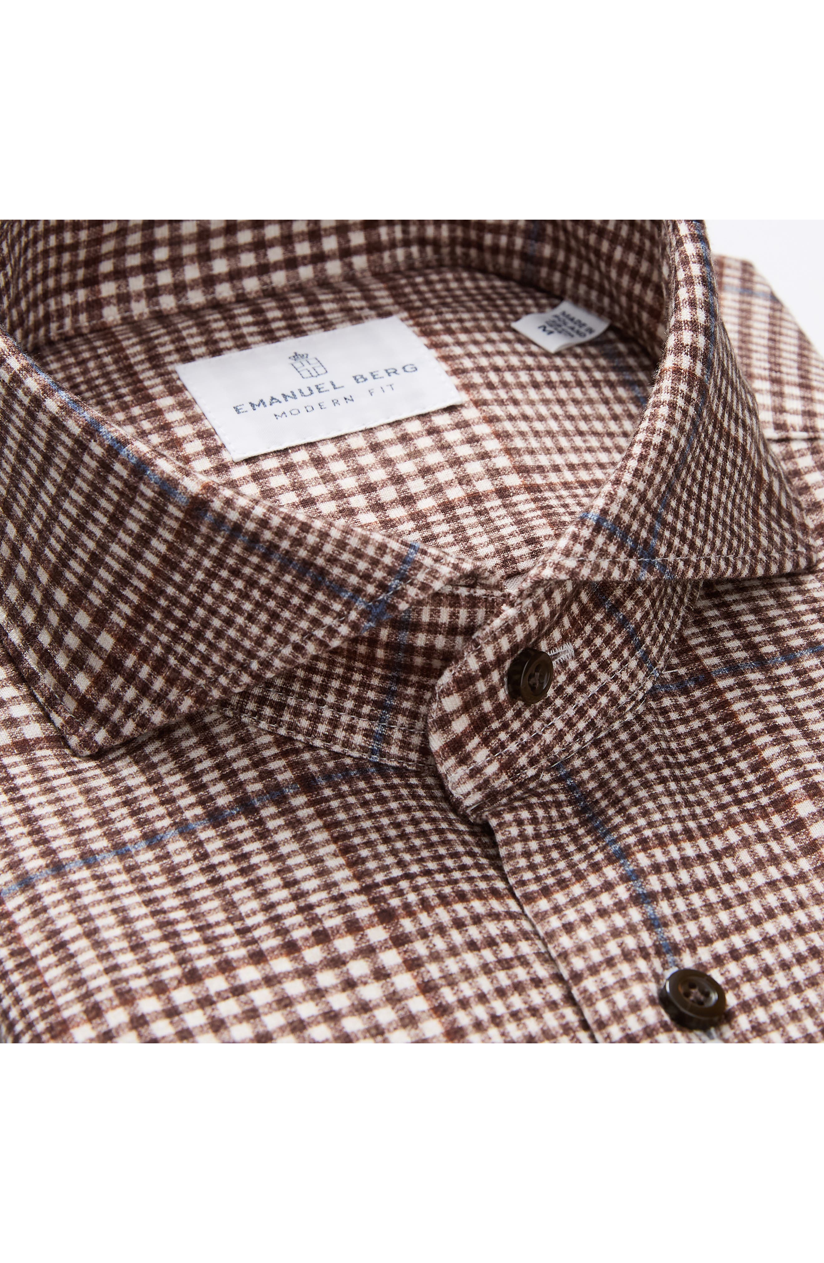 Emanuel Berg Modern Fit Glen Check Stretch Cotton Knit Dress Shirt ...