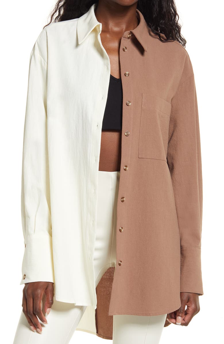 Topshop Oversize Half & Half Button-Up Shirt | Nordstromrack
