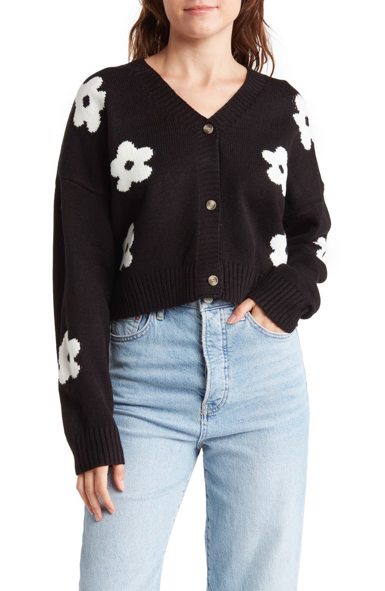 Love Tree Floral Button Front Crop Sweater | Nordstromrack