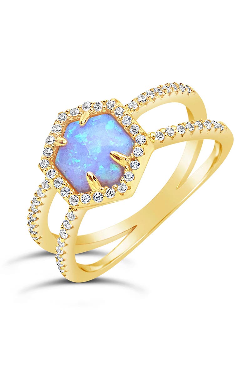 Sterling Forever 14K Gold Vermeil CZ & Created Blue Opal Gemstone ...