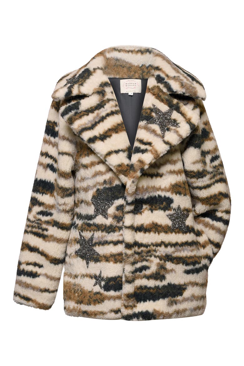 Kids' Faux Fur Animal Stripe Rhinestone Star Patch Coat (Women ...