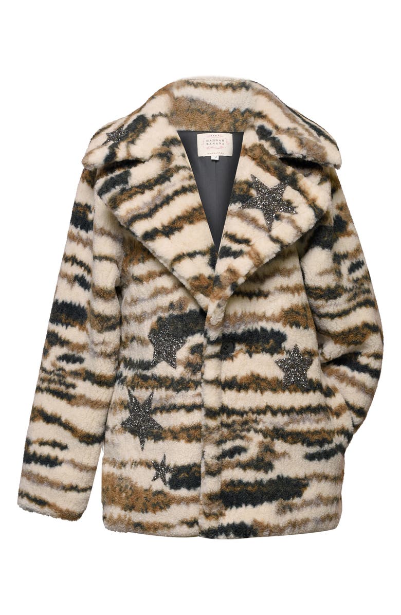 Hannah Banana Kids' Faux Fur Animal Stripe Rhinestone Star Patch Coat ...