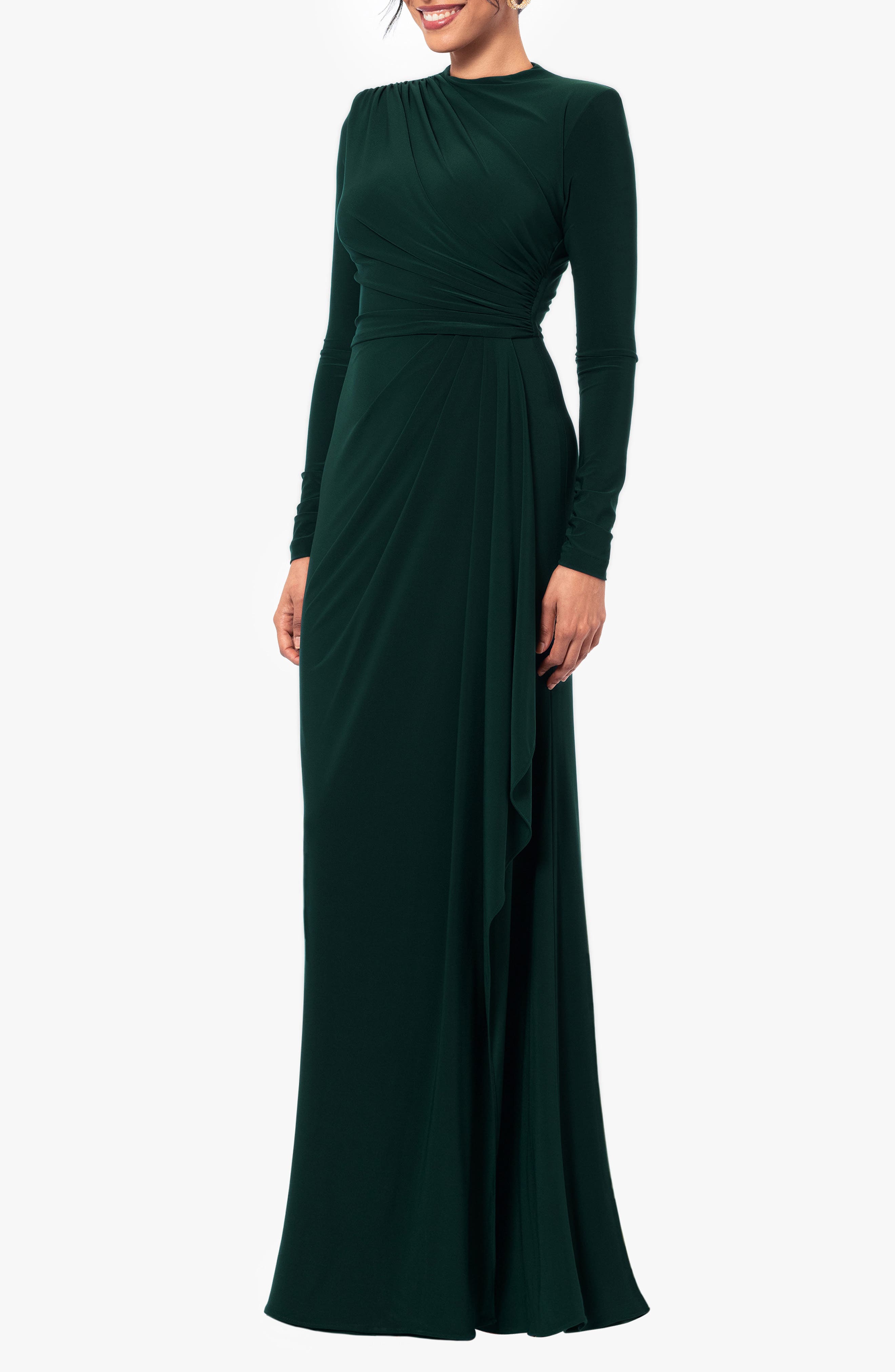 Betsy & Adam Side Ruffle Long Sleeve Gown | Nordstrom